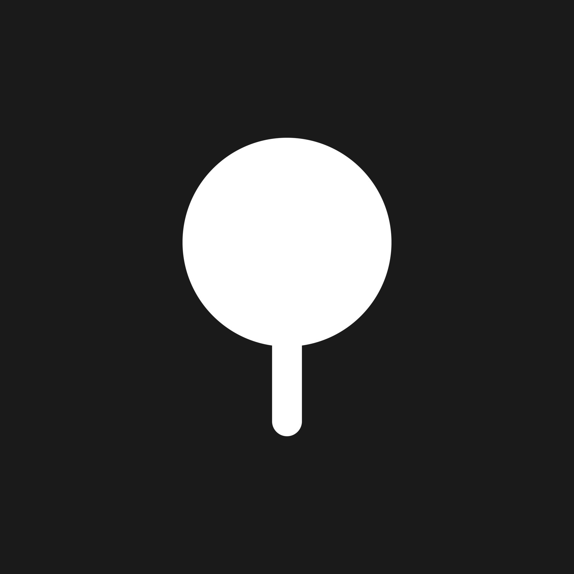 Round pushpin dark mode glyph ui icon. Identifying location on map. User interface design. White ...