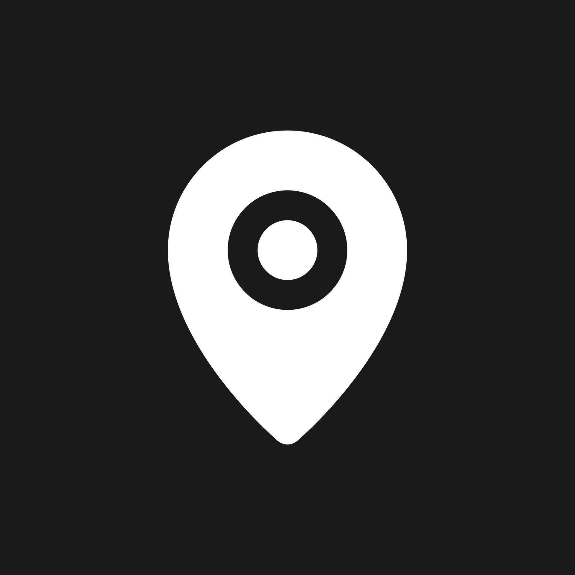 Location pin dark mode glyph ui icon. Saving spot on map. User interface design. White ...