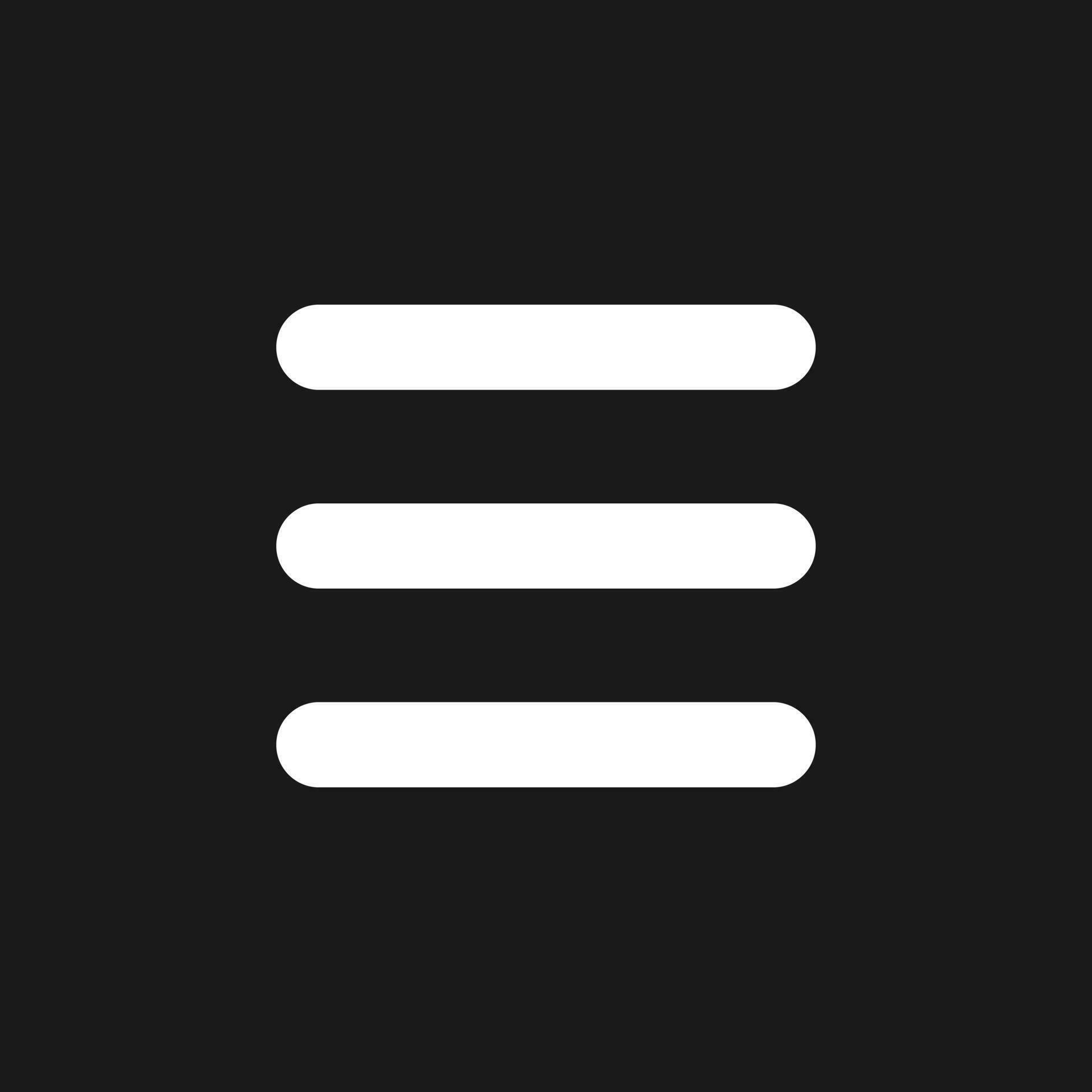 Hamburger like menu dark mode glyph ui icon. Three lines. More options ...
