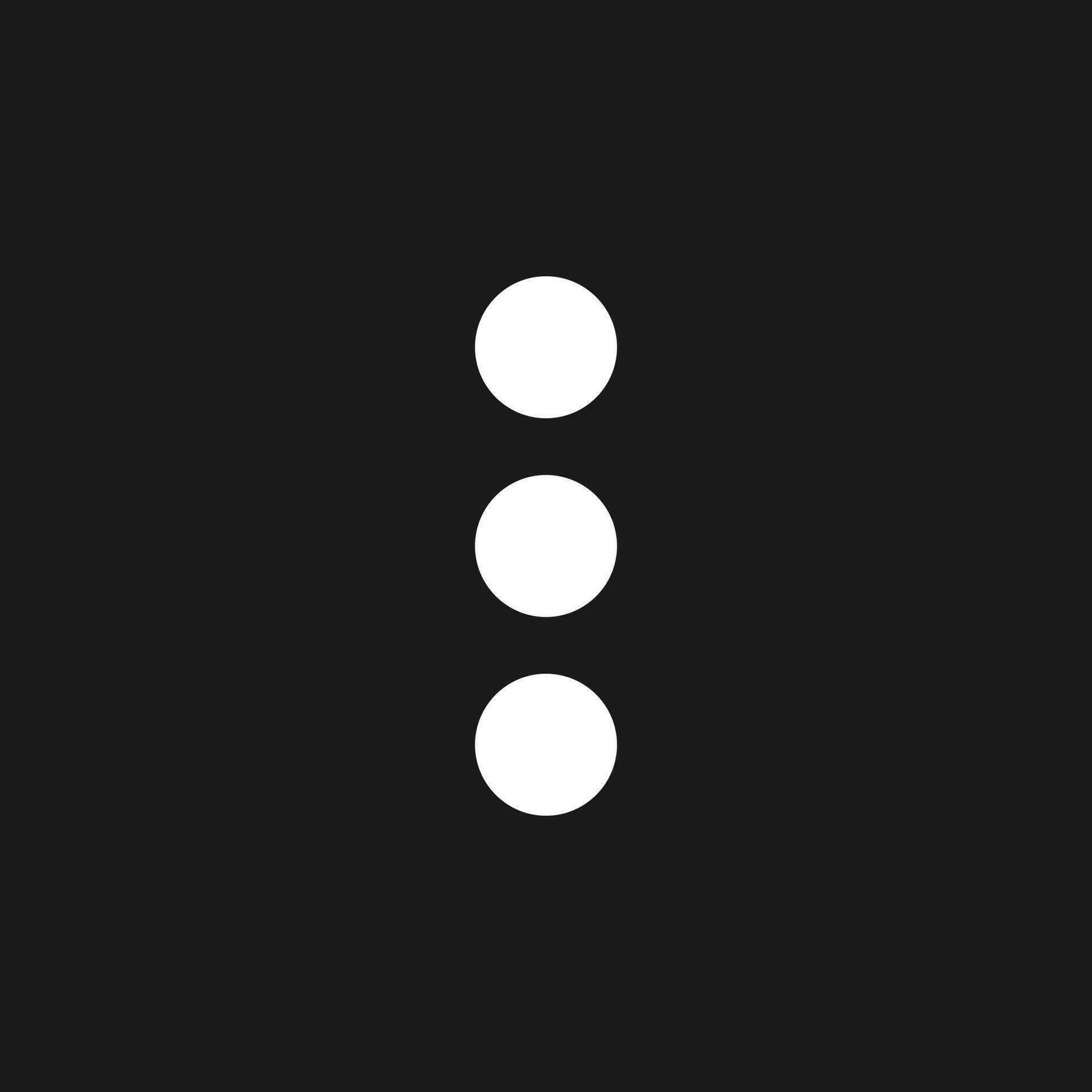 Three vertical dots menu dark mode glyph ui icon. Kebab menu represent. User interface design ...