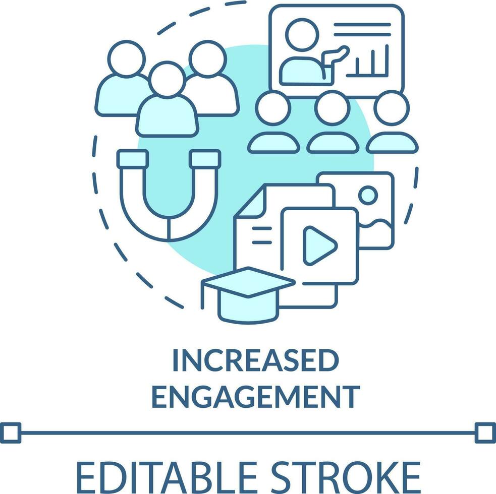 Increased engagement turquoise concept icon. Microlearning benefit ... Increased engagement turquoise concept icon. Microlearning benefit ...