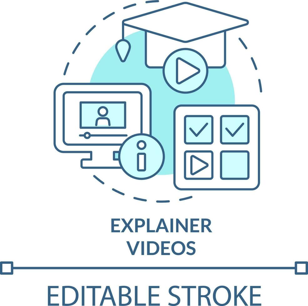 Explainer videos turquoise concept icon. Microlearning abstract idea thin line illustration ...