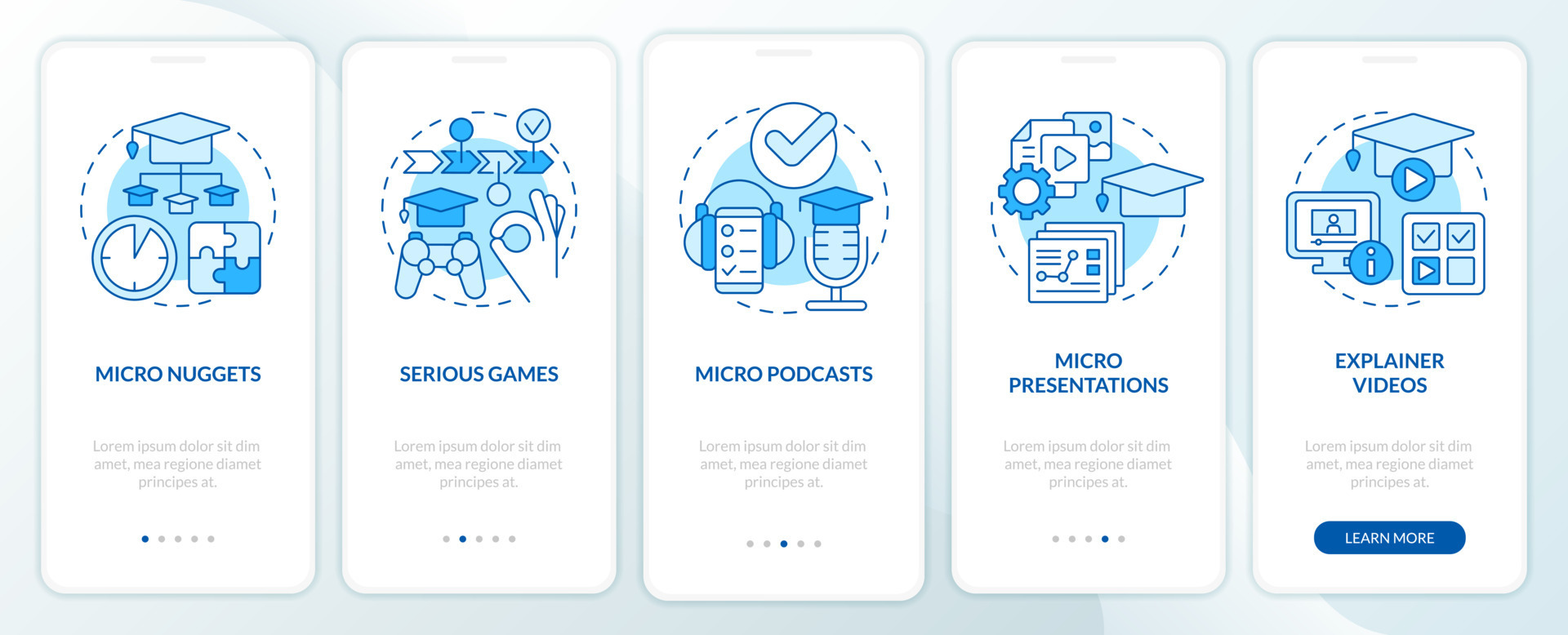 Microlearning Examples Blue Onboarding Mobile App Screen Walkthrough 5