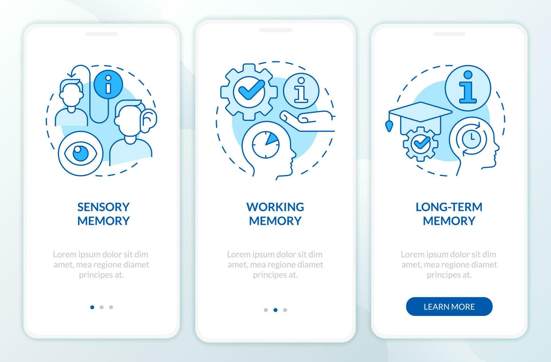 Memory And Microlearning Blue Onboarding Mobile App Screen Walkthrough