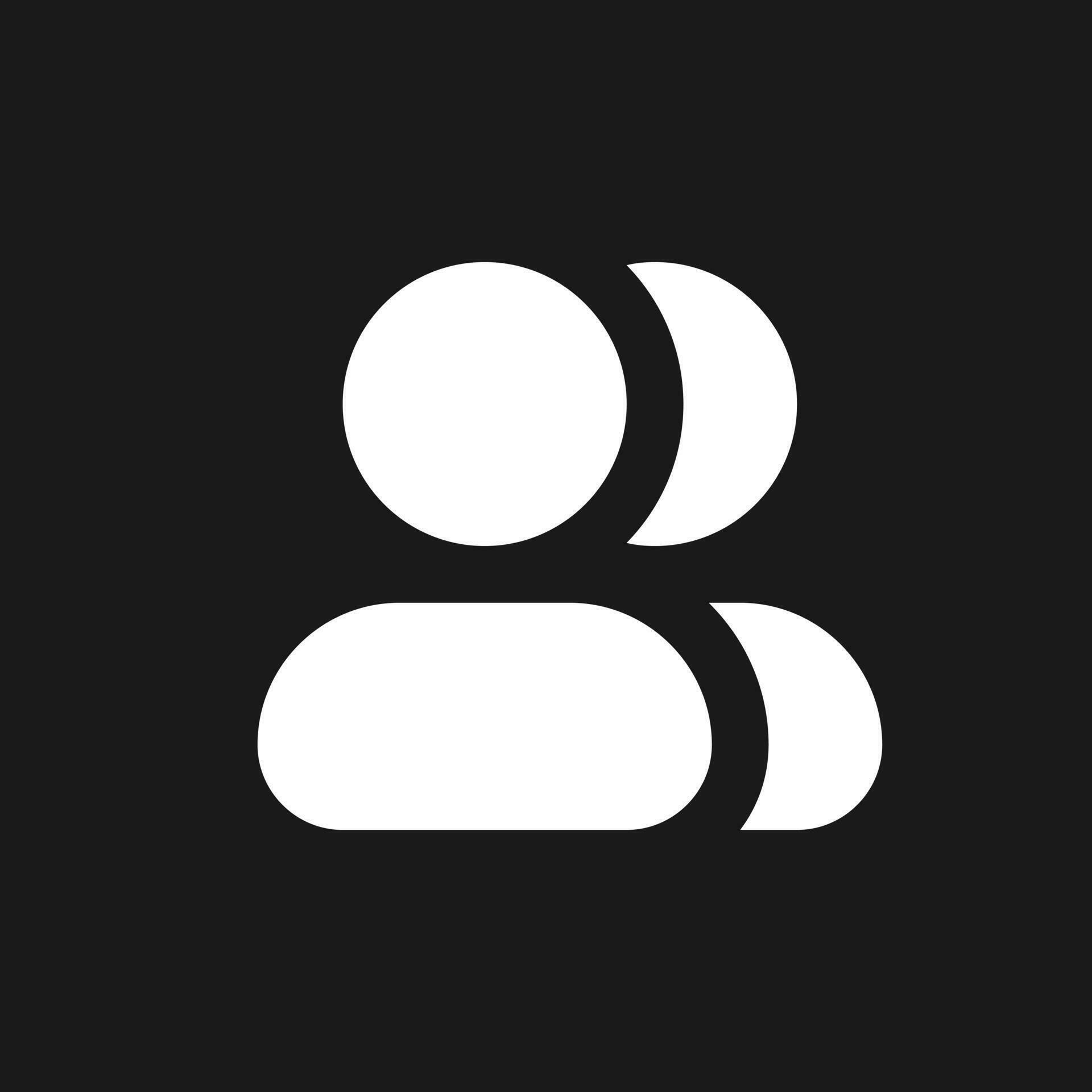 Group of contacts dark mode glyph ui icon. Project team members. User interface design. White ...