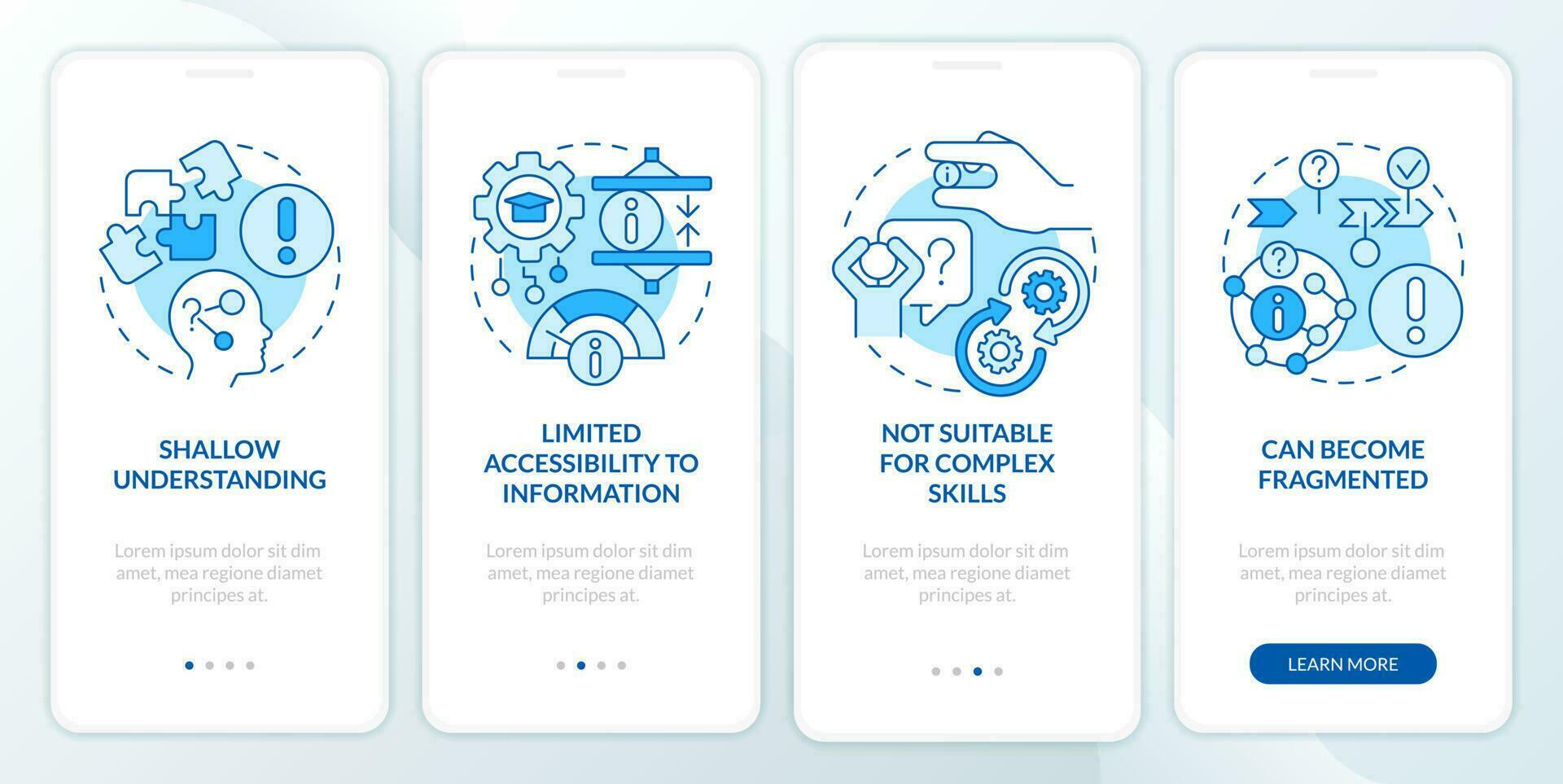 Microlearning Drawbacks Blue Onboarding Mobile App Screen Walkthrough