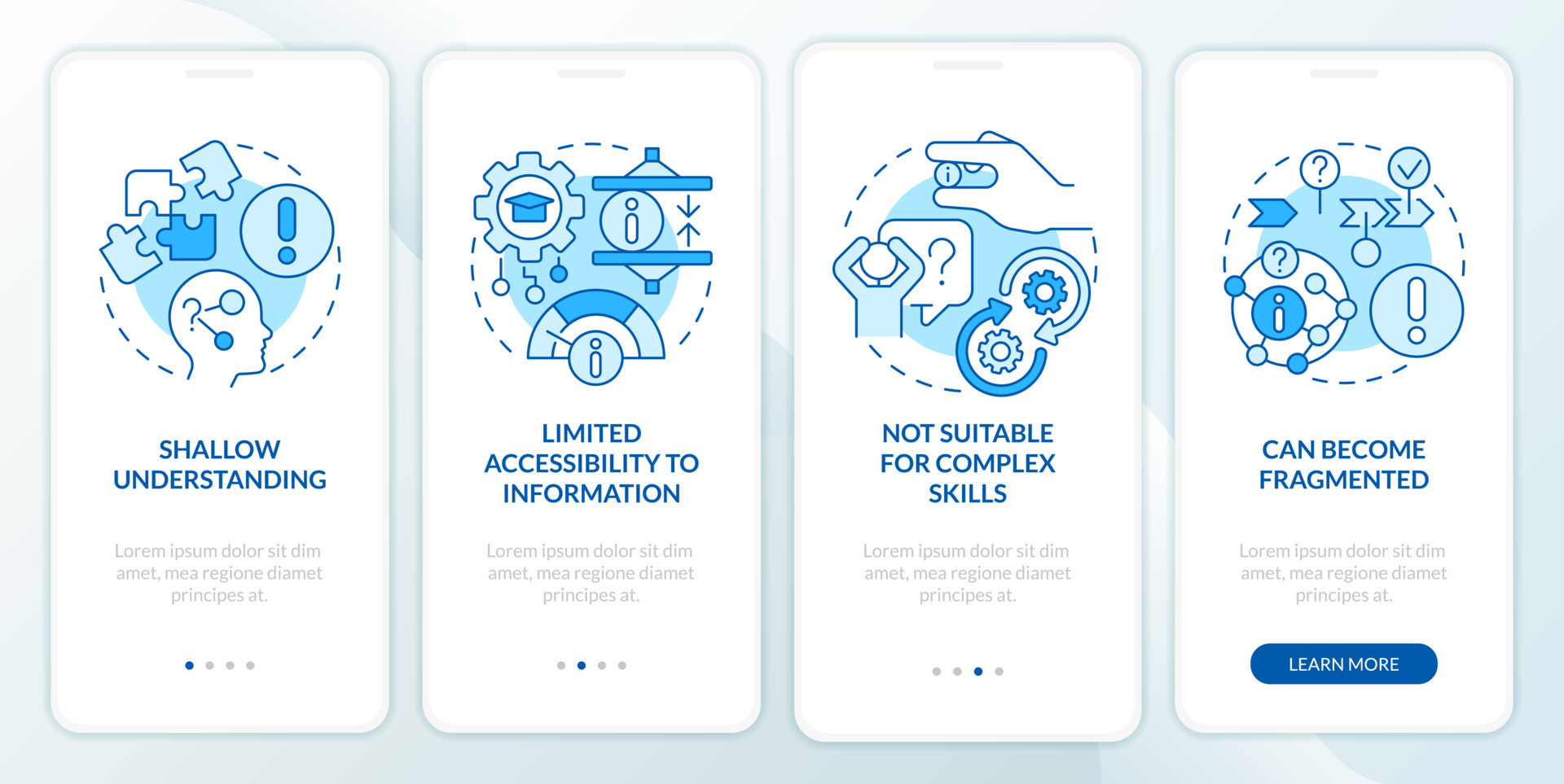 Microlearning Drawbacks Blue Onboarding Mobile App Screen Walkthrough