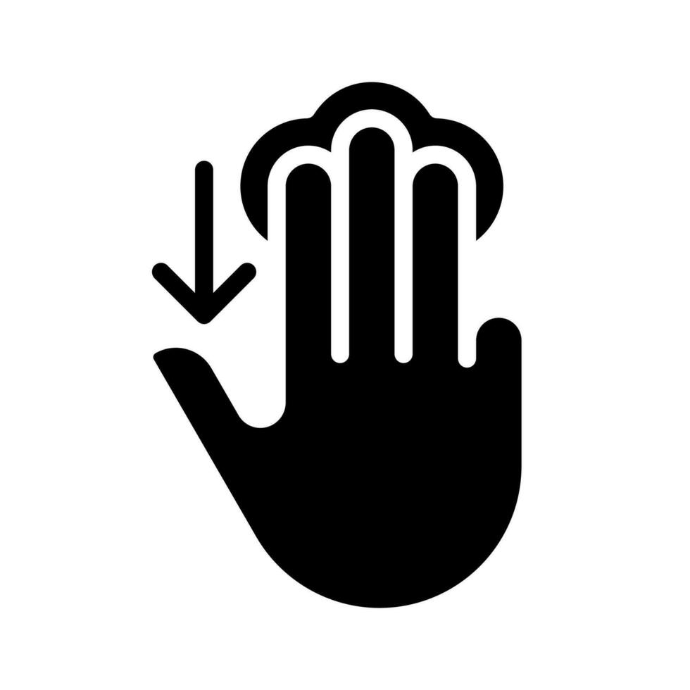 Three finger touch downwards black glyph icon. Swipe down. Electronic ... Three finger touch downwards black glyph icon. Swipe down. Electronic ...