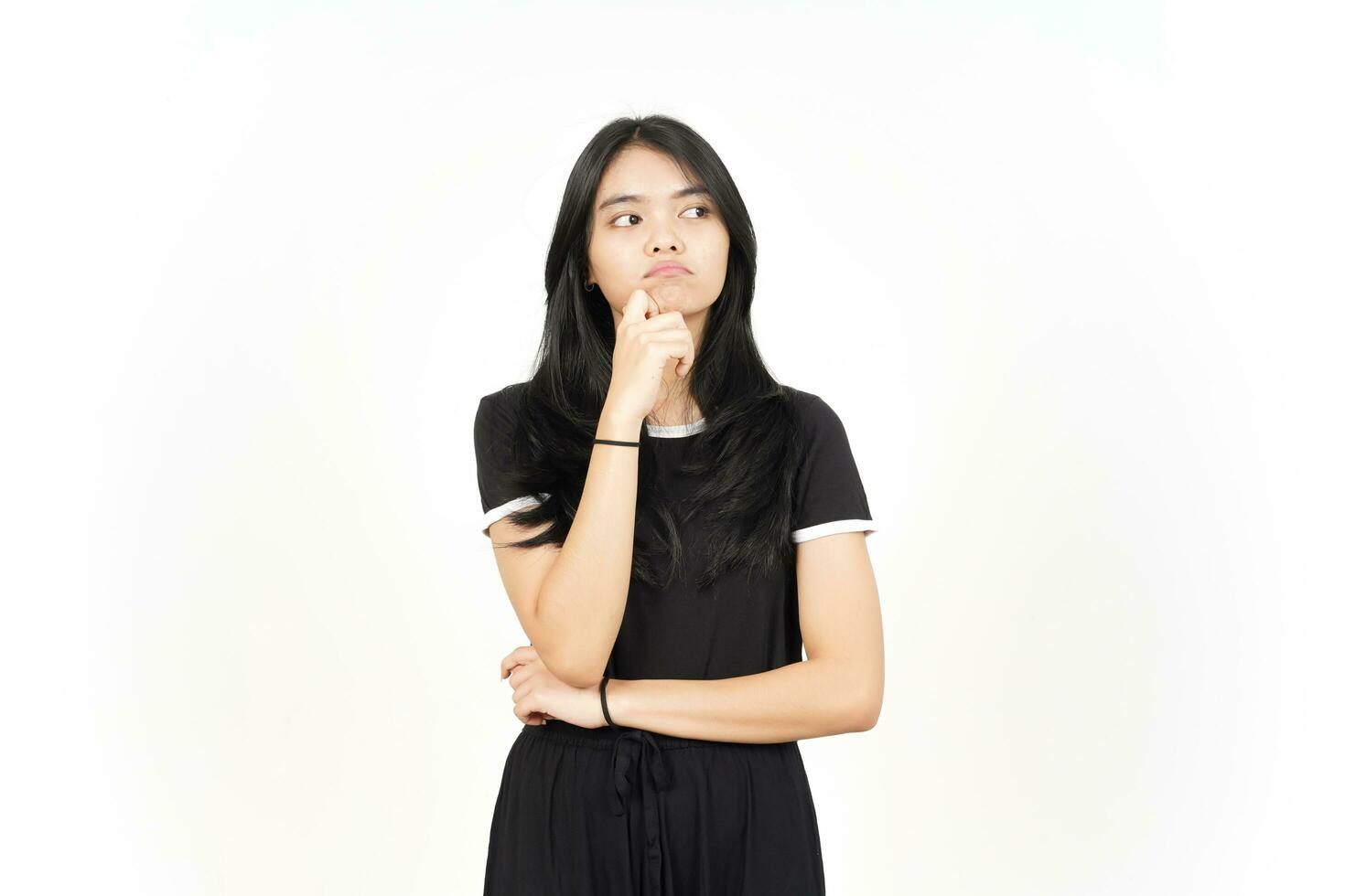 Thinking and Curious Of Beautiful Asian Woman Isolated On White ...