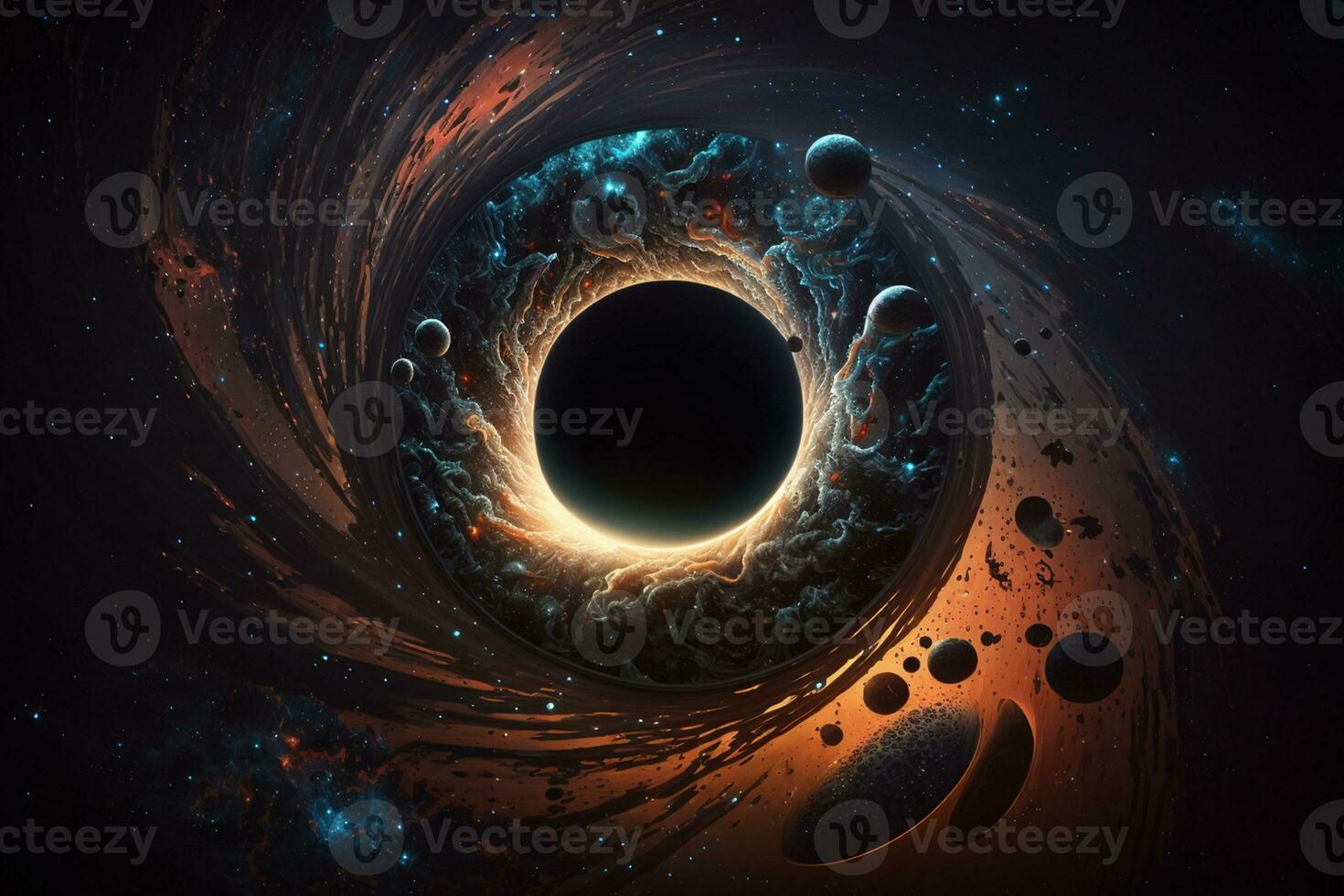 Black Holes And Falling Stars On Dark Background Ai Generated 23466460
