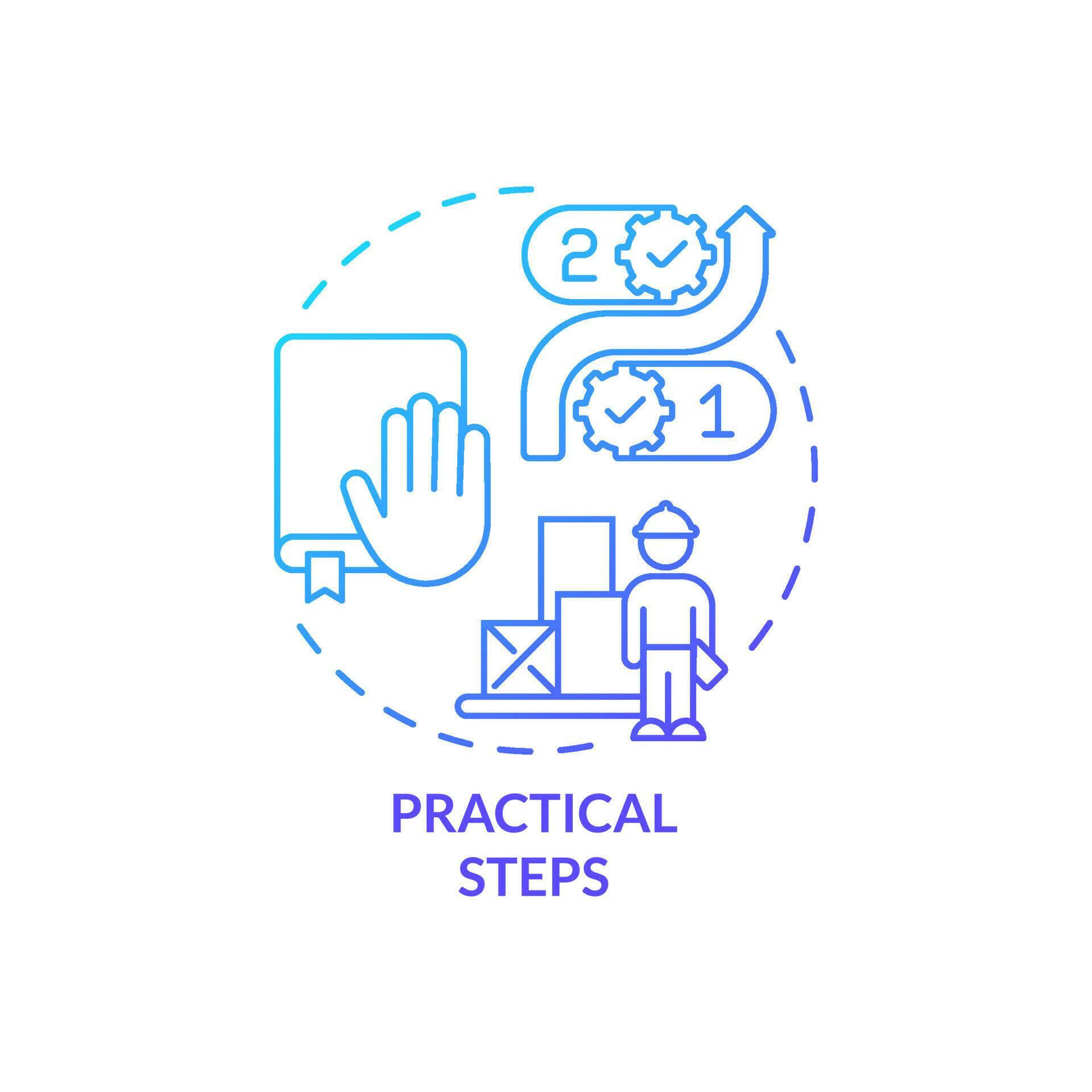 Practical steps blue gradient concept icon. Warehousing. Dealing with inflation in construction ...