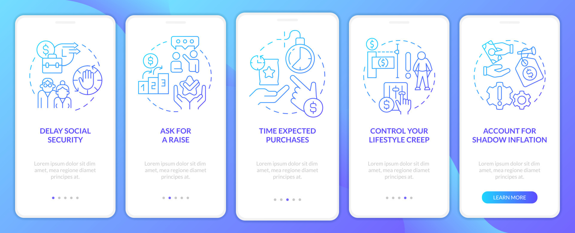 How Consumers Deal With Inflation Blue Gradient Onboarding Mobile App Screen Walkthrough 5