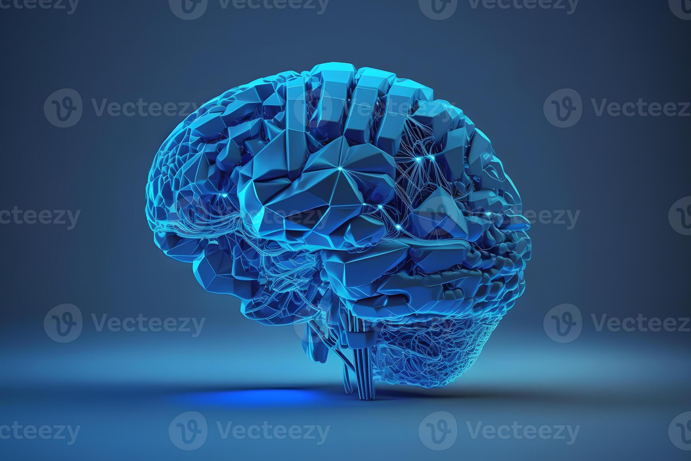 Human Brain Shape Of An Artificial Intelligence With Line Dots On Dark Blue Color Background