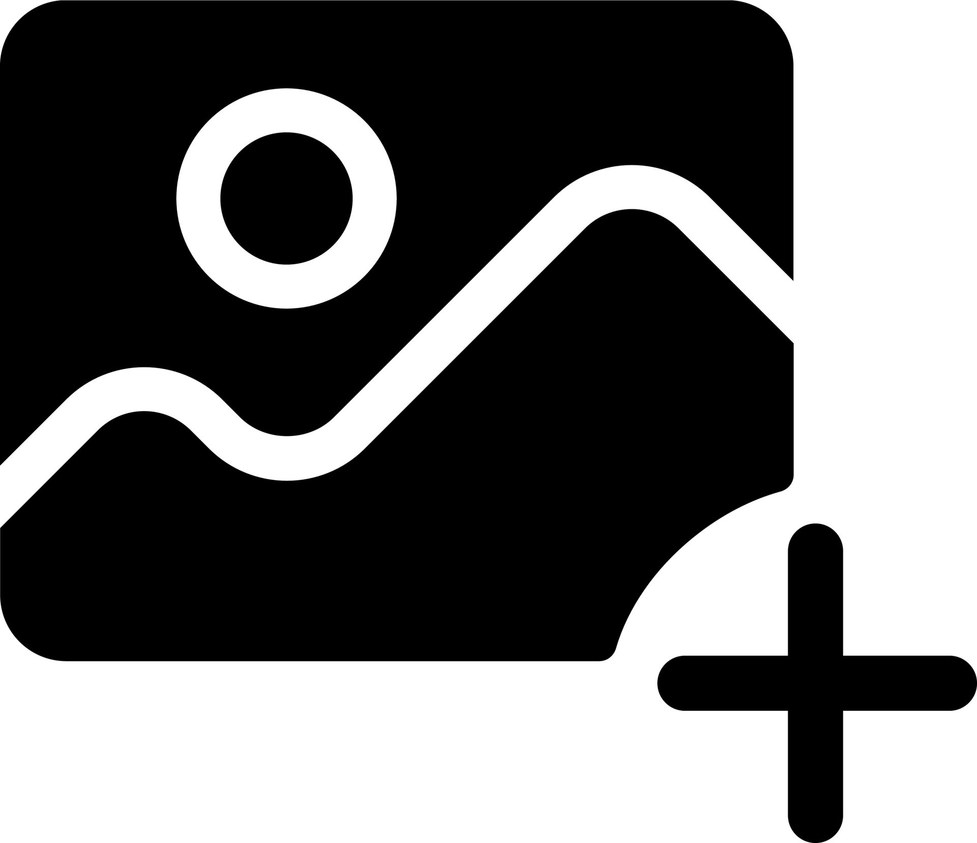 Add picture black glyph ui icon. Upload image. Simple filled line element. User interface design ...