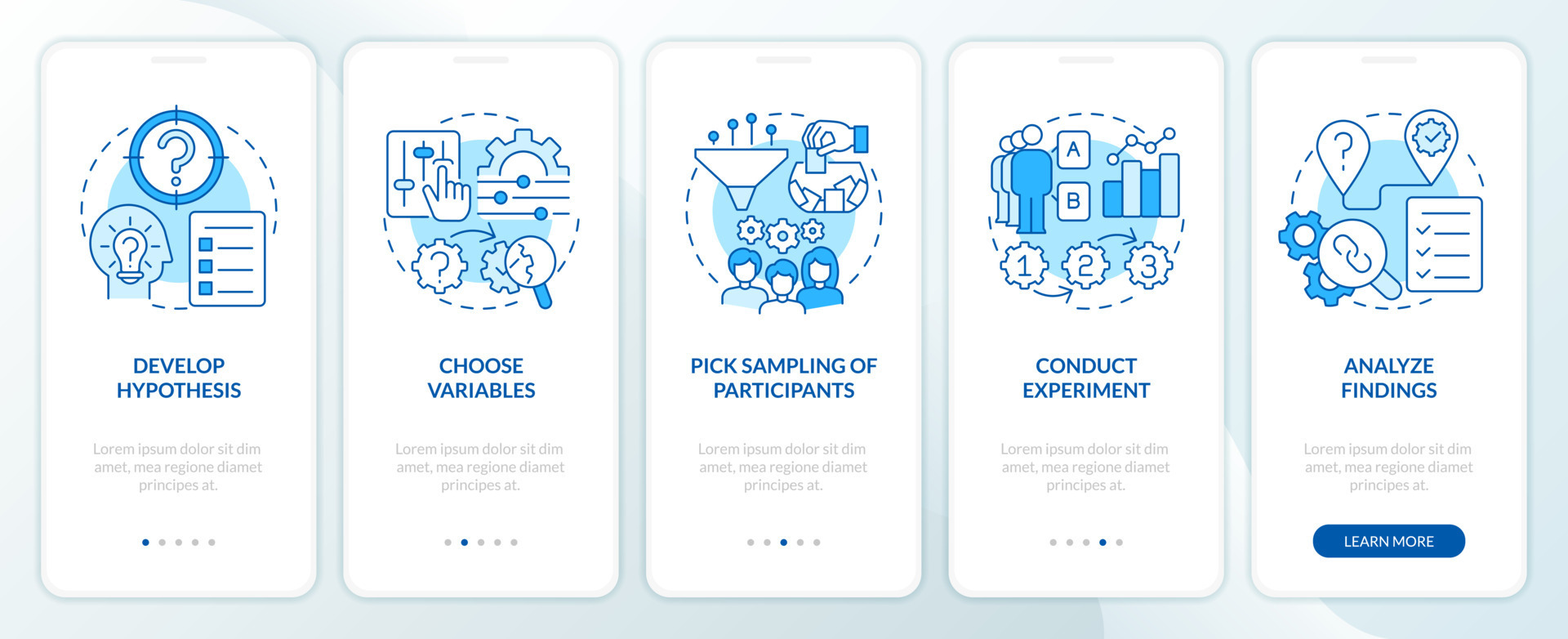 How To Conduct Causal Research Blue Onboarding Mobile App Screen Walkthrough 5 Steps Editable