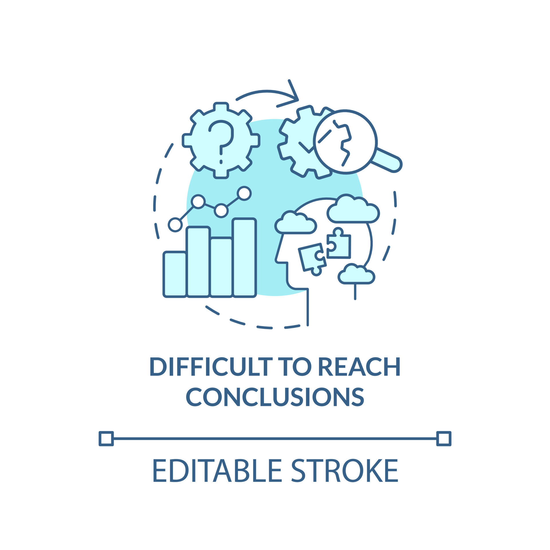 Difficult to reach conclusions turquoise concept icon. Causal research ... Difficult to reach conclusions turquoise concept icon. Causal research ...