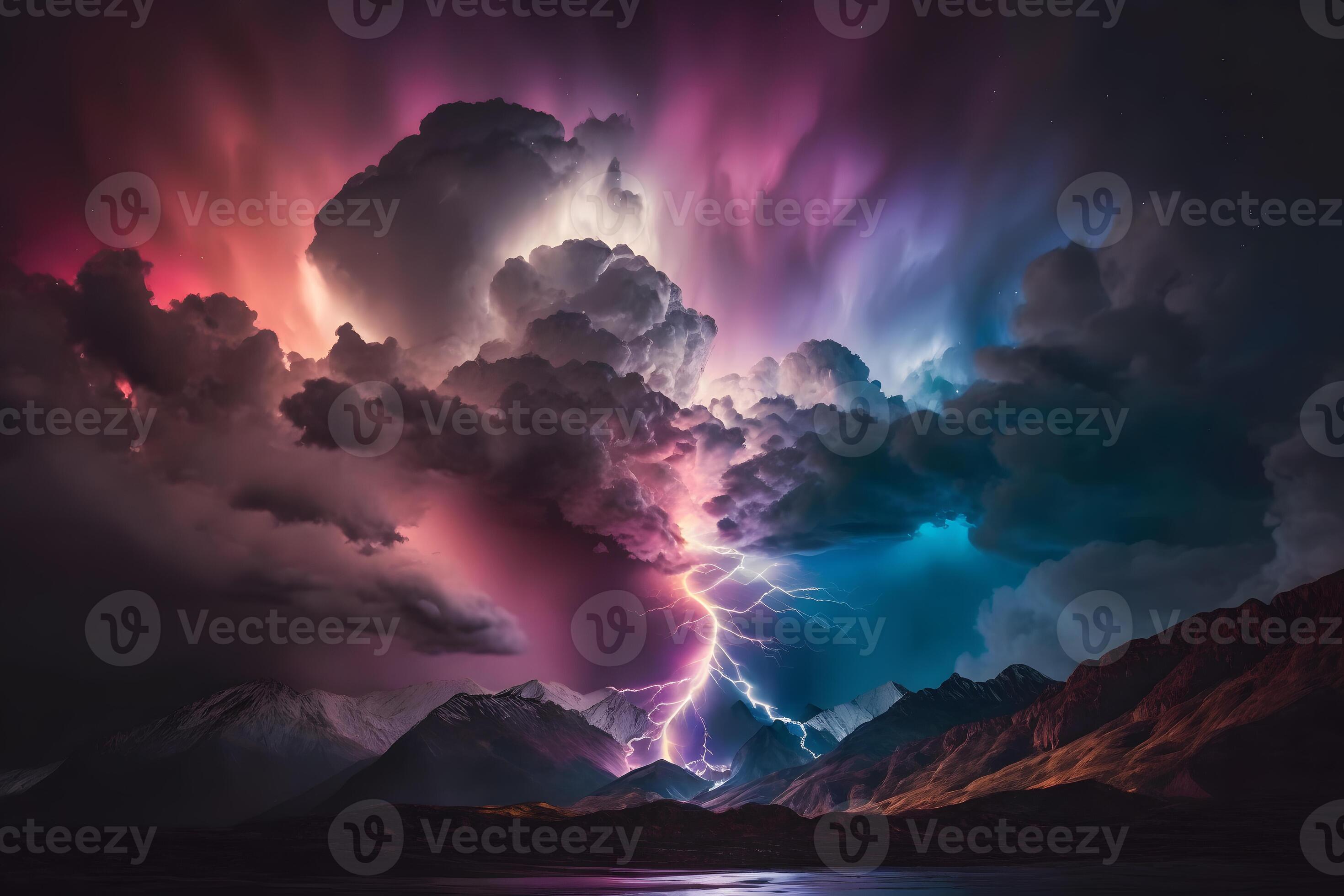 Lightning with colorful dramatic clouds. Neural network 23469110 Stock ... Lightning with colorful dramatic clouds. Neural network 23469110 Stock ...
