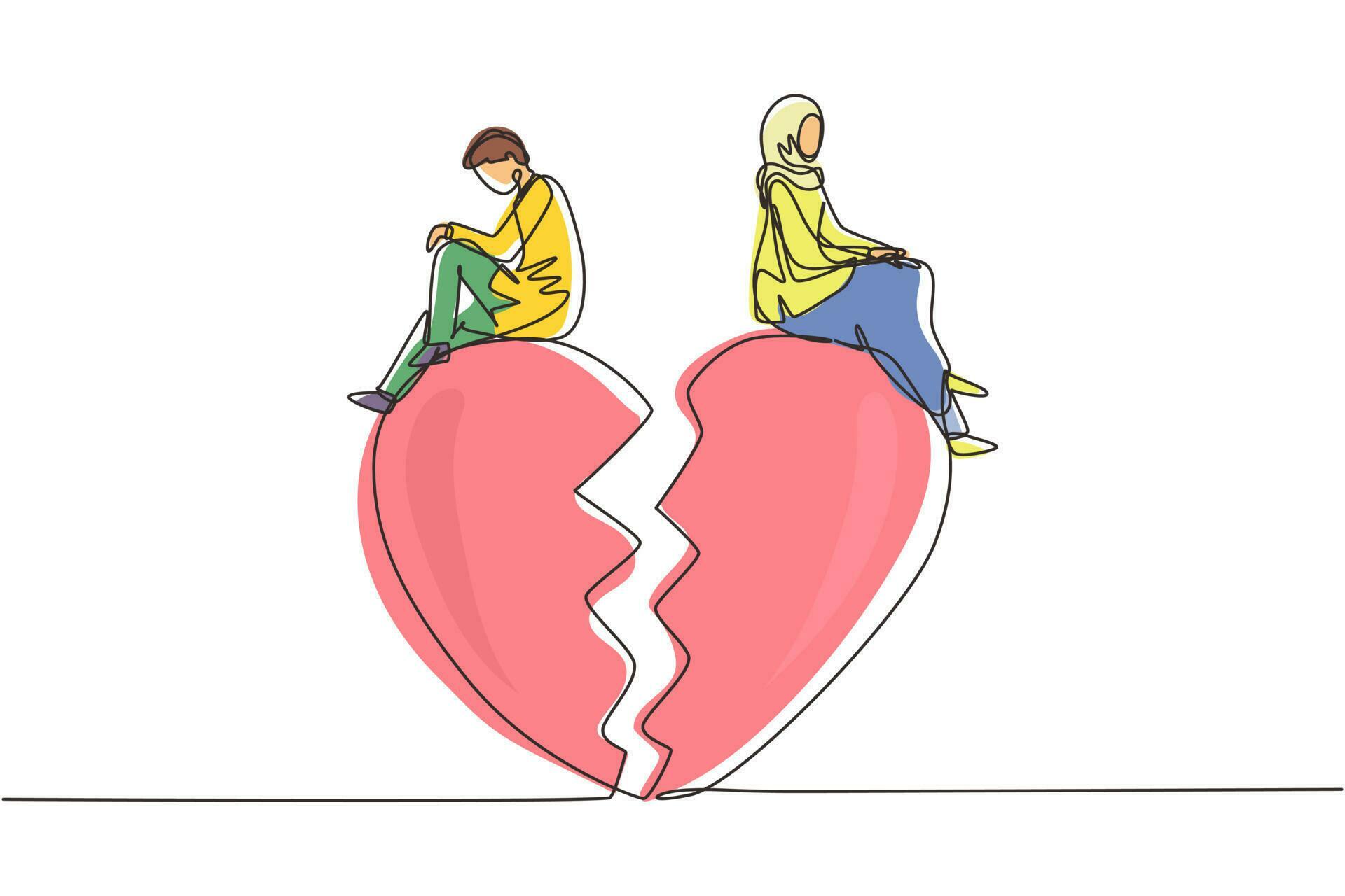 Continuous One Line Drawing Relationship Break Up Broken Heart Couple