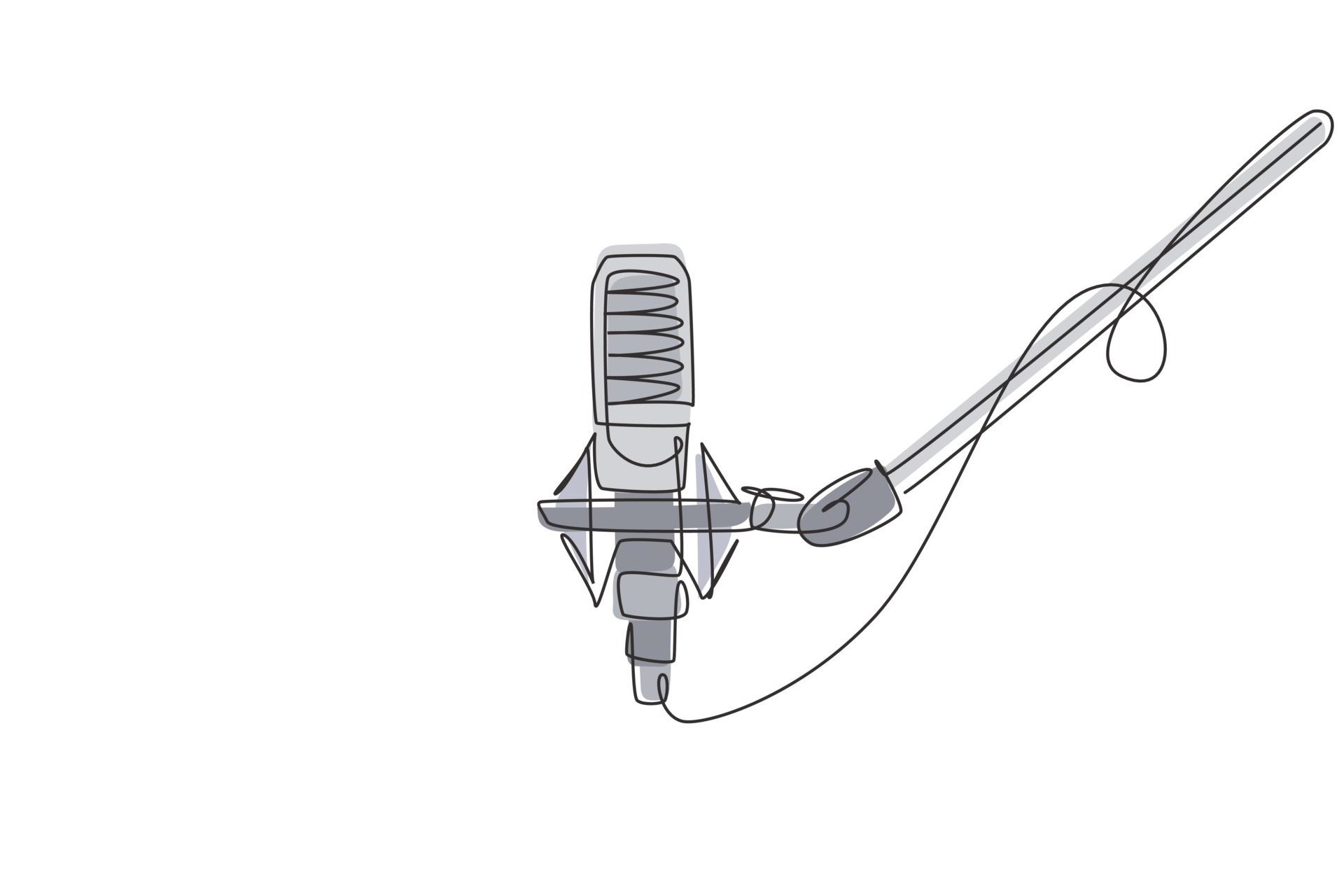 Continuous one line drawing microphone isolated with clipping path. Condenser mic for studio ...