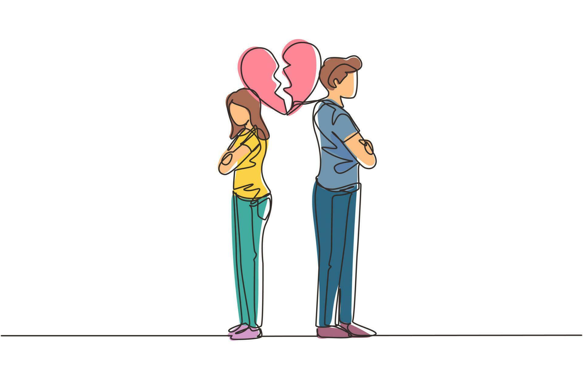 Single Continuous Line Drawing Divorced Couple Or Couples Are Angry