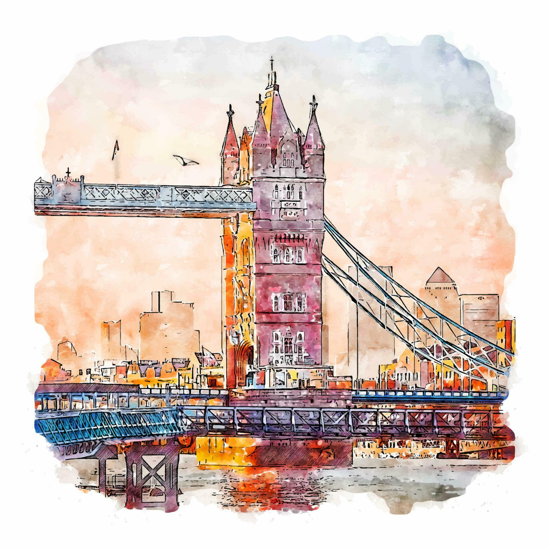 London United Kingdom Watercolor sketch hand drawn illustration ...