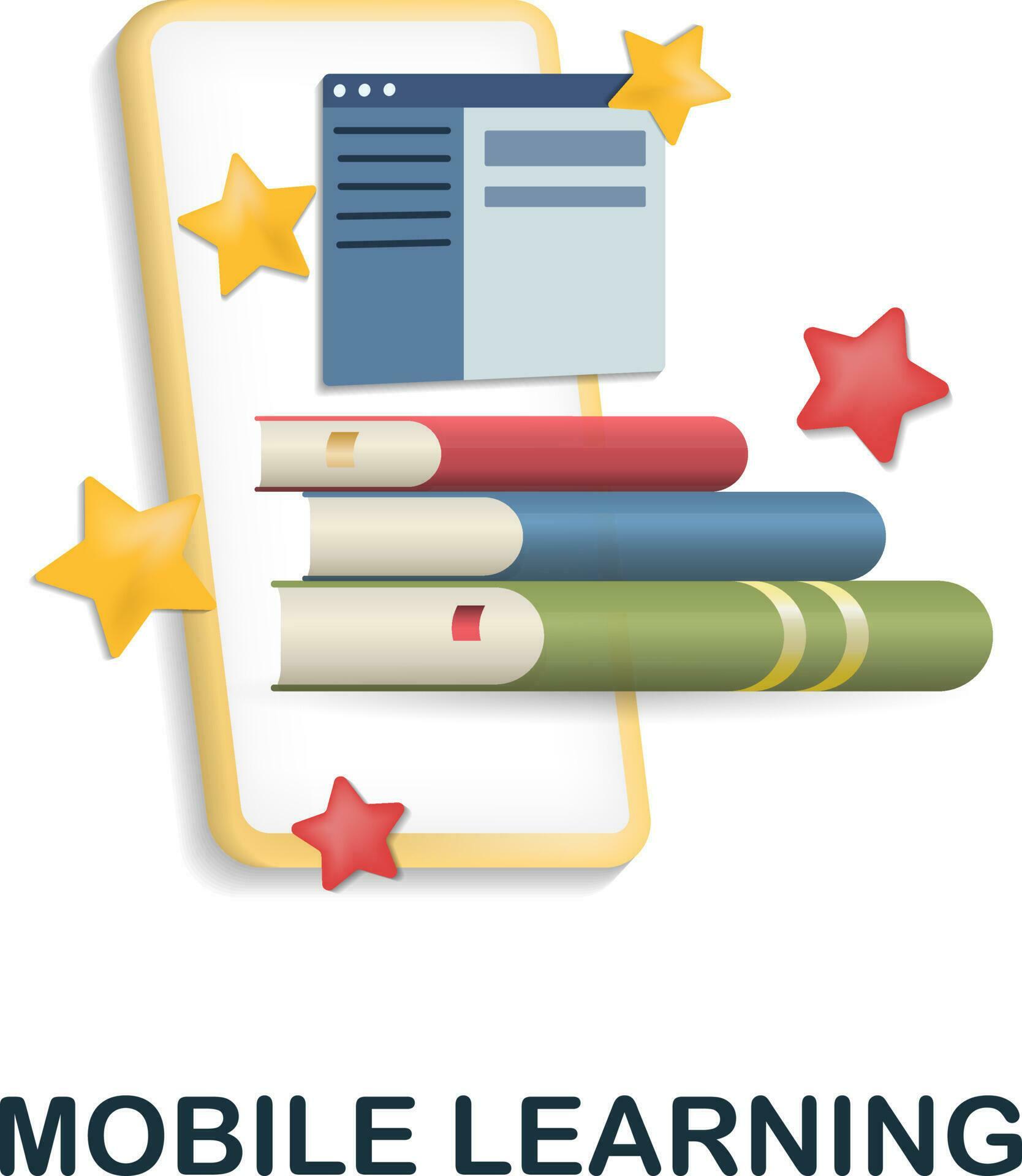 Mobile Learning icon. 3d illustration from e-learning collection. Creative Mobile Learning 3d ...