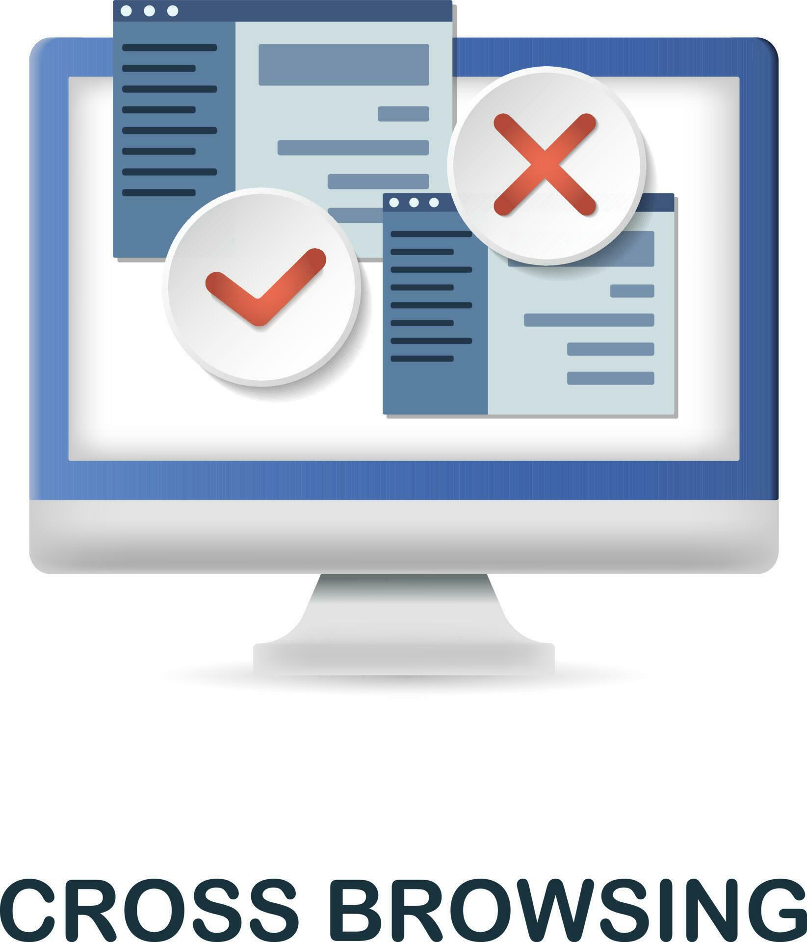 Cross Browsing icon. 3d illustration from web development collection. Creative Cross Browsing 3d ...