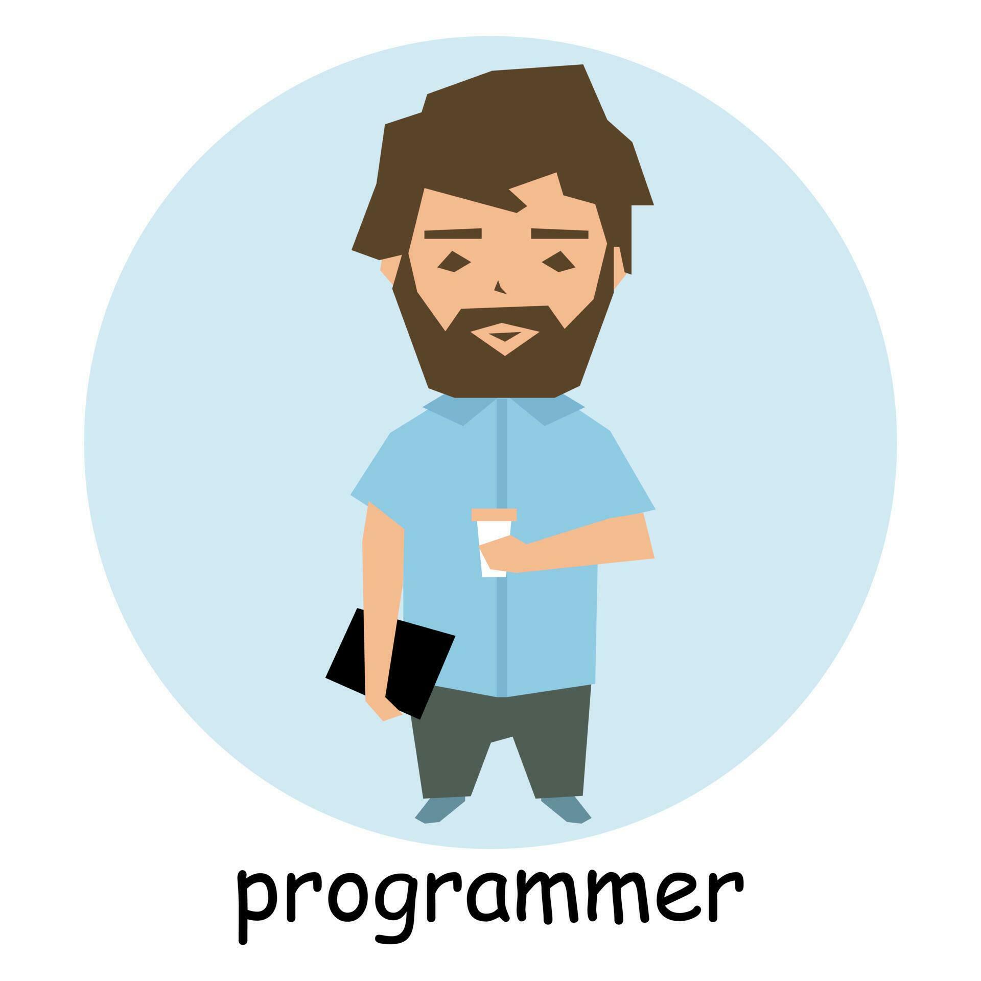 Male programmer, character. Profession illustration in flat cartoon ...