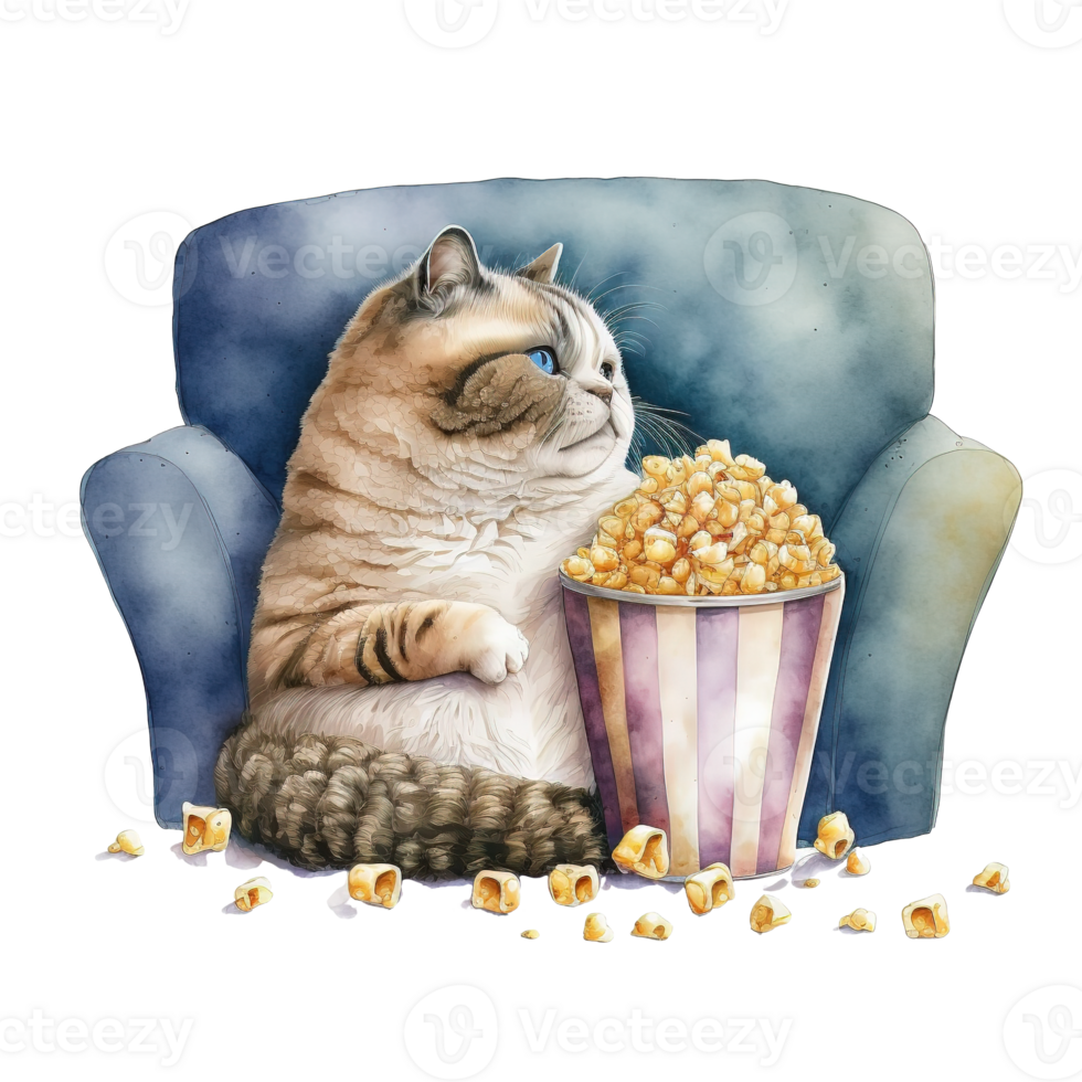 Free Fat Cat Popcorn Lovers Day Ai Generative 23476189 Png With