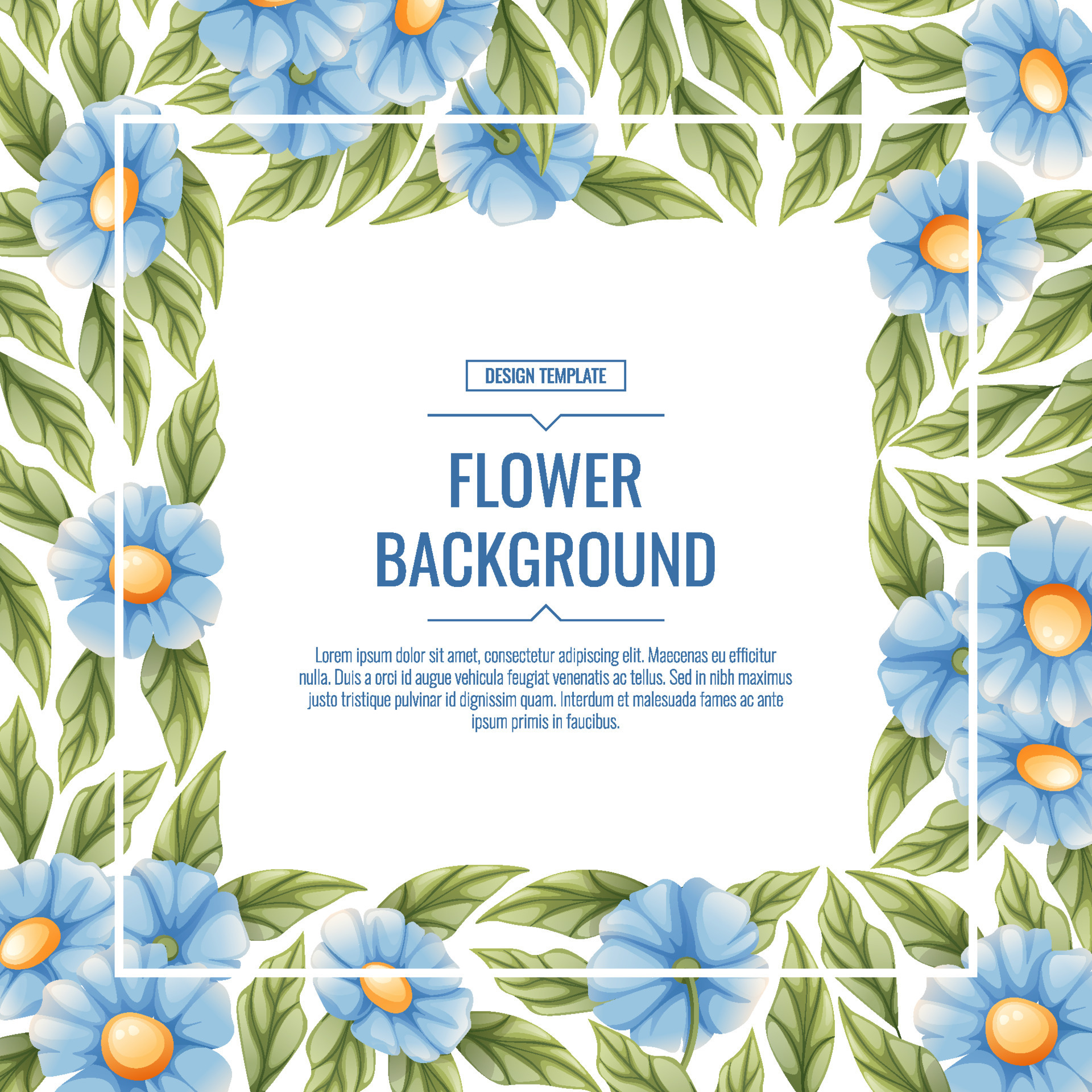 Square background with blue flowers. Floral frame with forget-me-nots ...