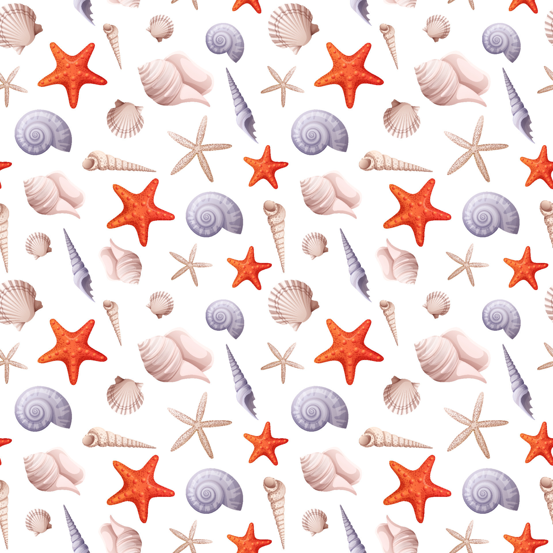 Seamless pattern with starfish, shells, clams. Texture for wrapping ...