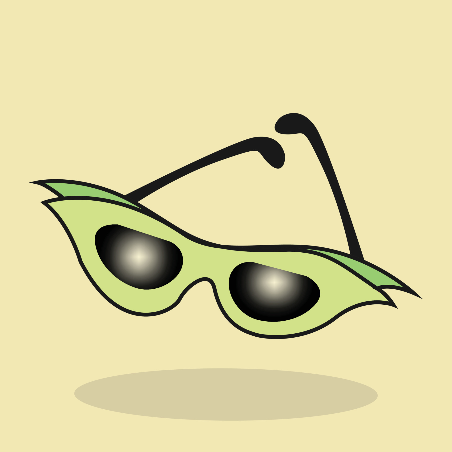 A Cartoon Drawing Of A Green Sunglasses With Sunglasses On A Yellow Background 23481979 Vector