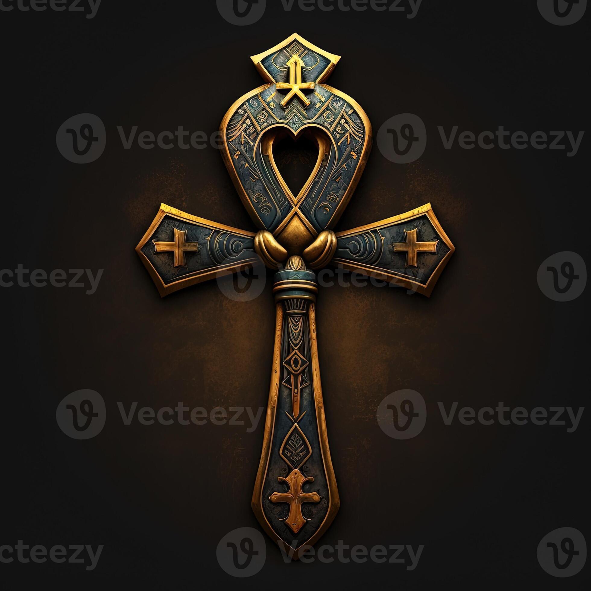 Ancient Golden Ankh Symbol Isolated On Dark Background Illustration Of