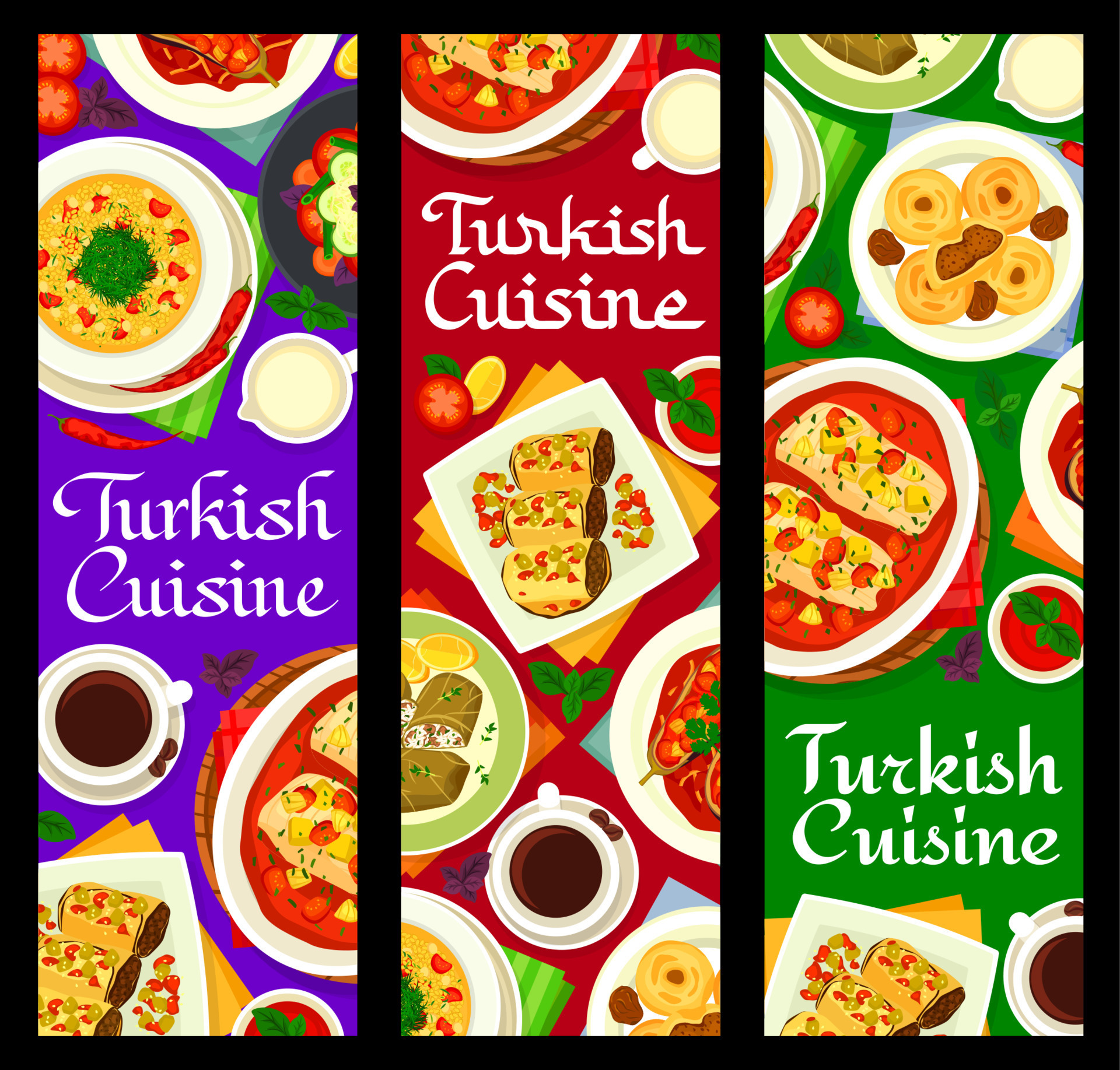 Turkish cuisine menu meals banners vector cards 23486833 Vector Art at ...