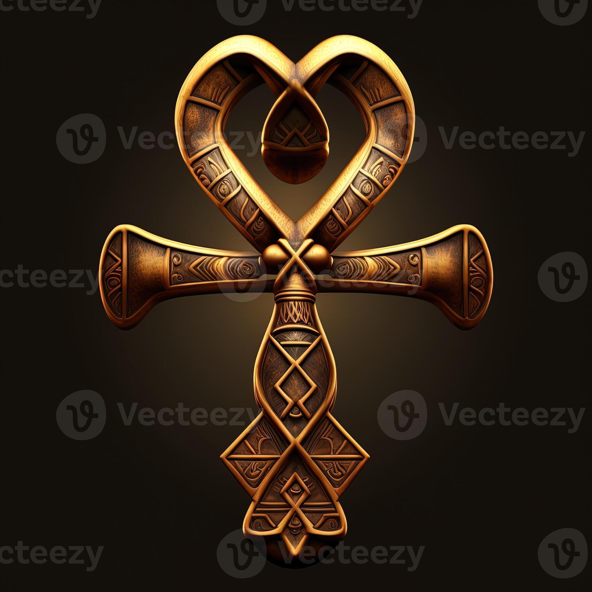 Ancient Golden Ankh Symbol Isolated On Dark Background Illustration Of