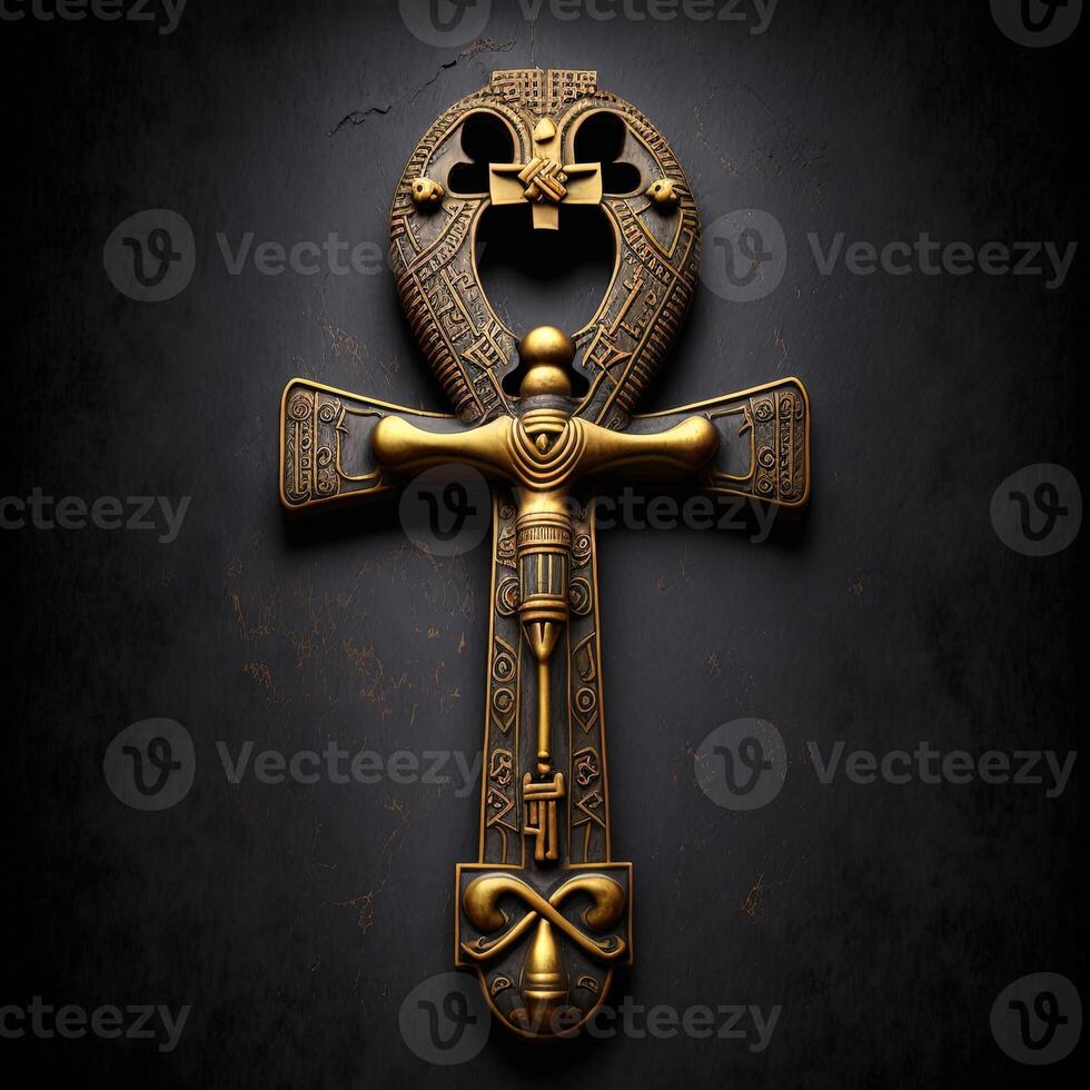 Ancient Golden Ankh Symbol Isolated On Dark Background Illustration Of