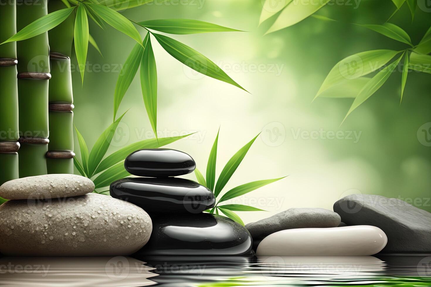 Bamboo And Stones In A Wellness Spa Zen Stones And Bamboo On The Water Relax Enjoy At Spa
