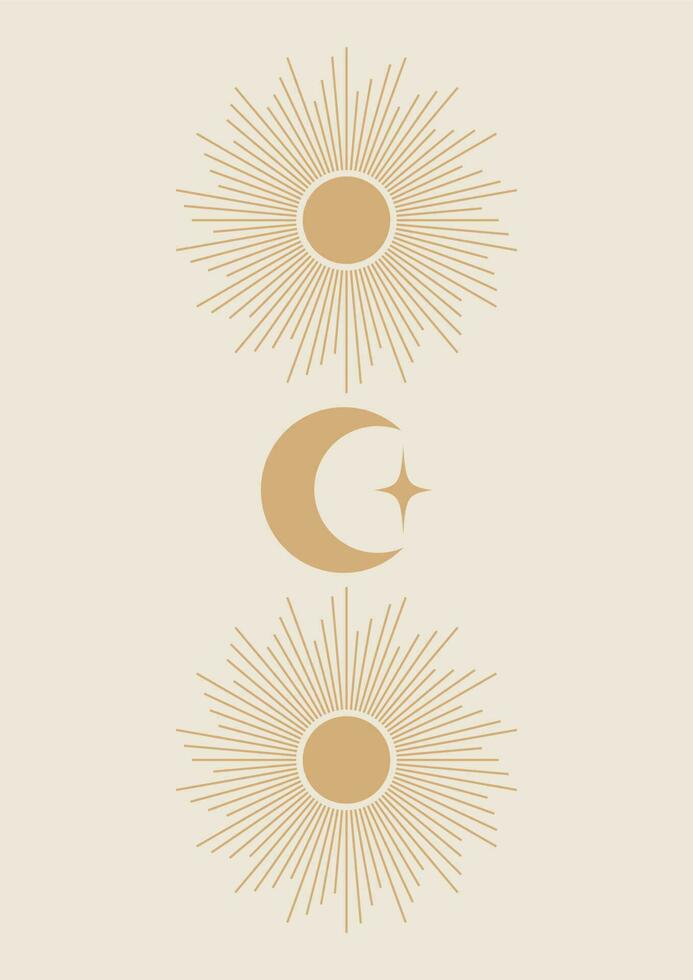 místico dibujo de Luna y Dom ilustrador póster. boho minimalista imprimible pared Arte ...