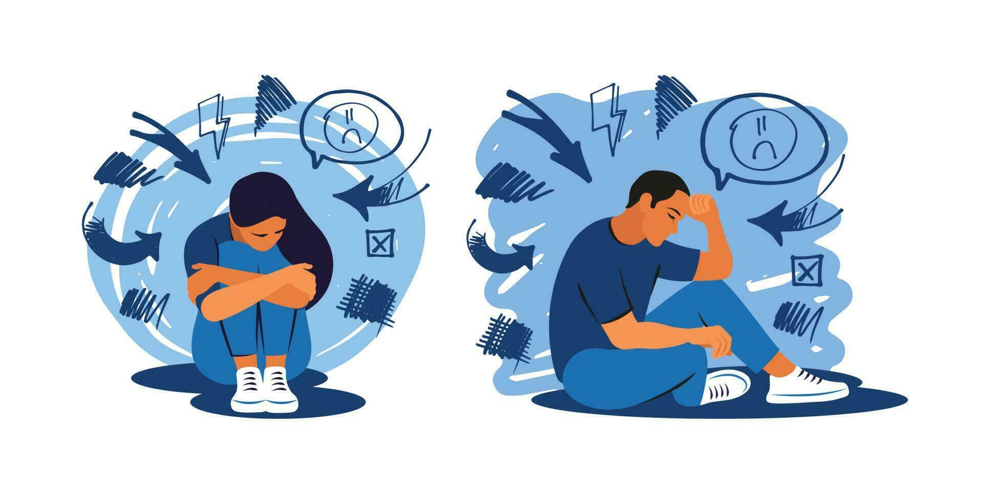 Mental Disorder Concept Depression Woman And Man Stress Despair
