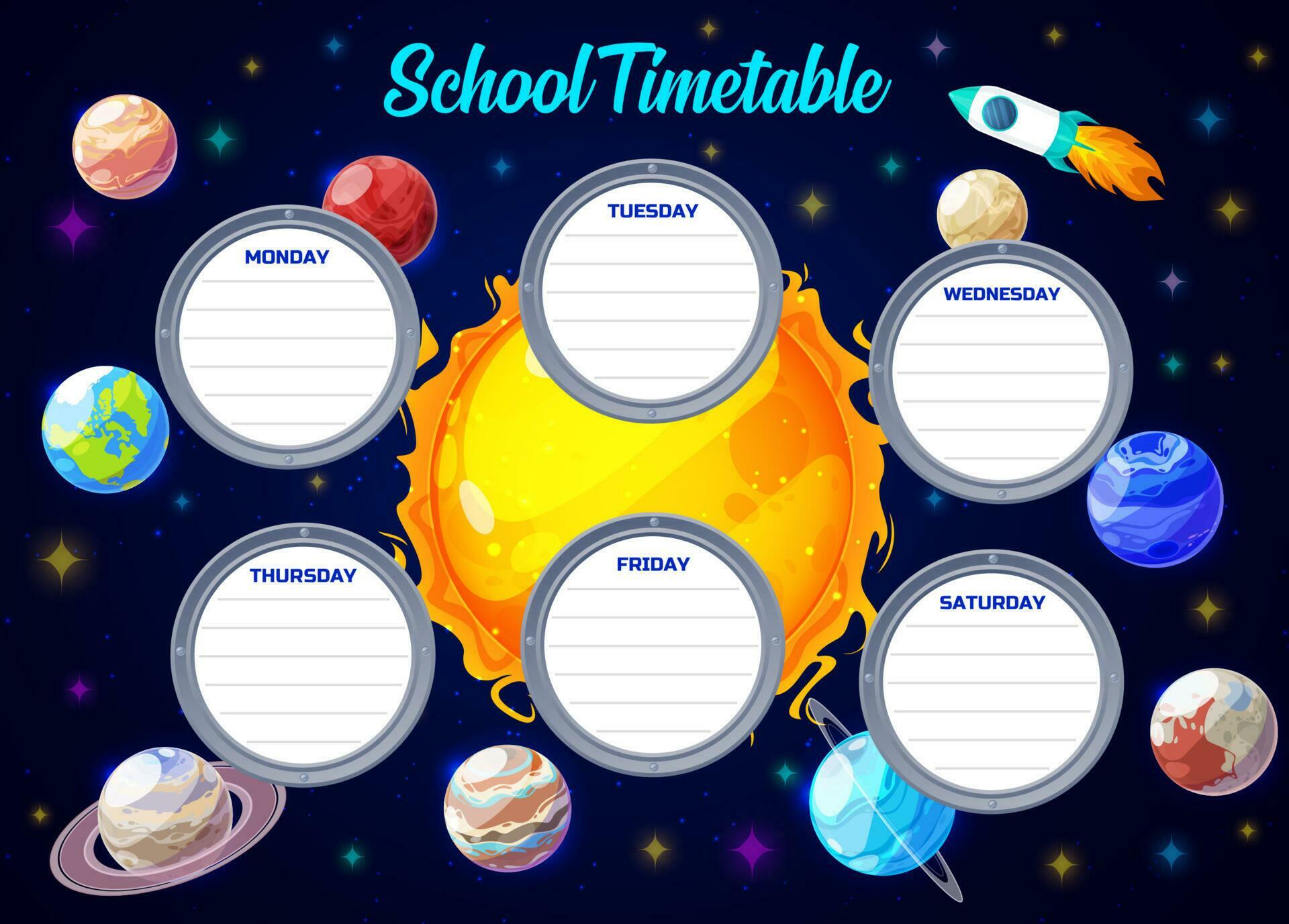 Space galaxy universe, school weekly timetable 23503247 Vector Art at ...