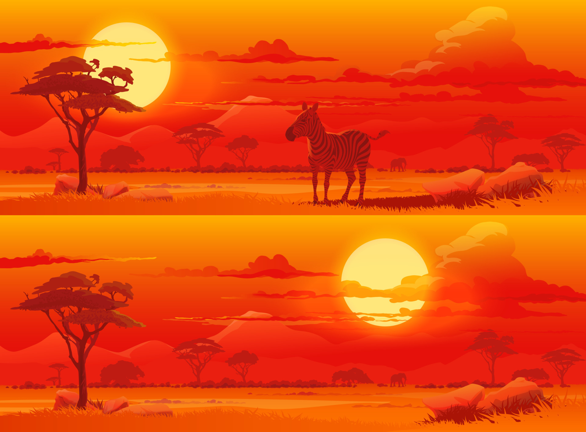 African savanna sunset, animals vector landscape 23503411 Vector Art at ...