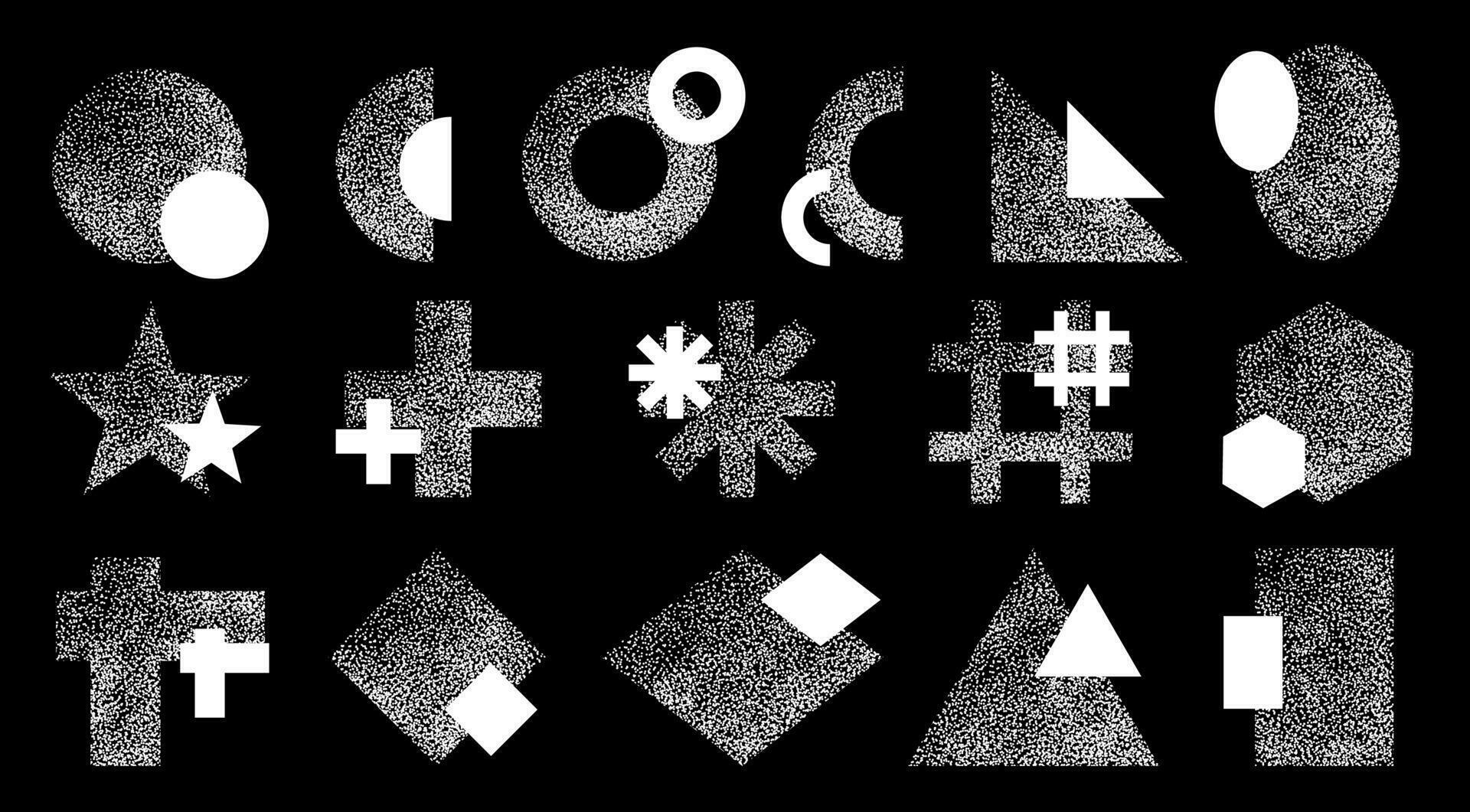 Set of Y2K shapes with noise texture, simple geometric shapes and forms, vector decorative retro ...