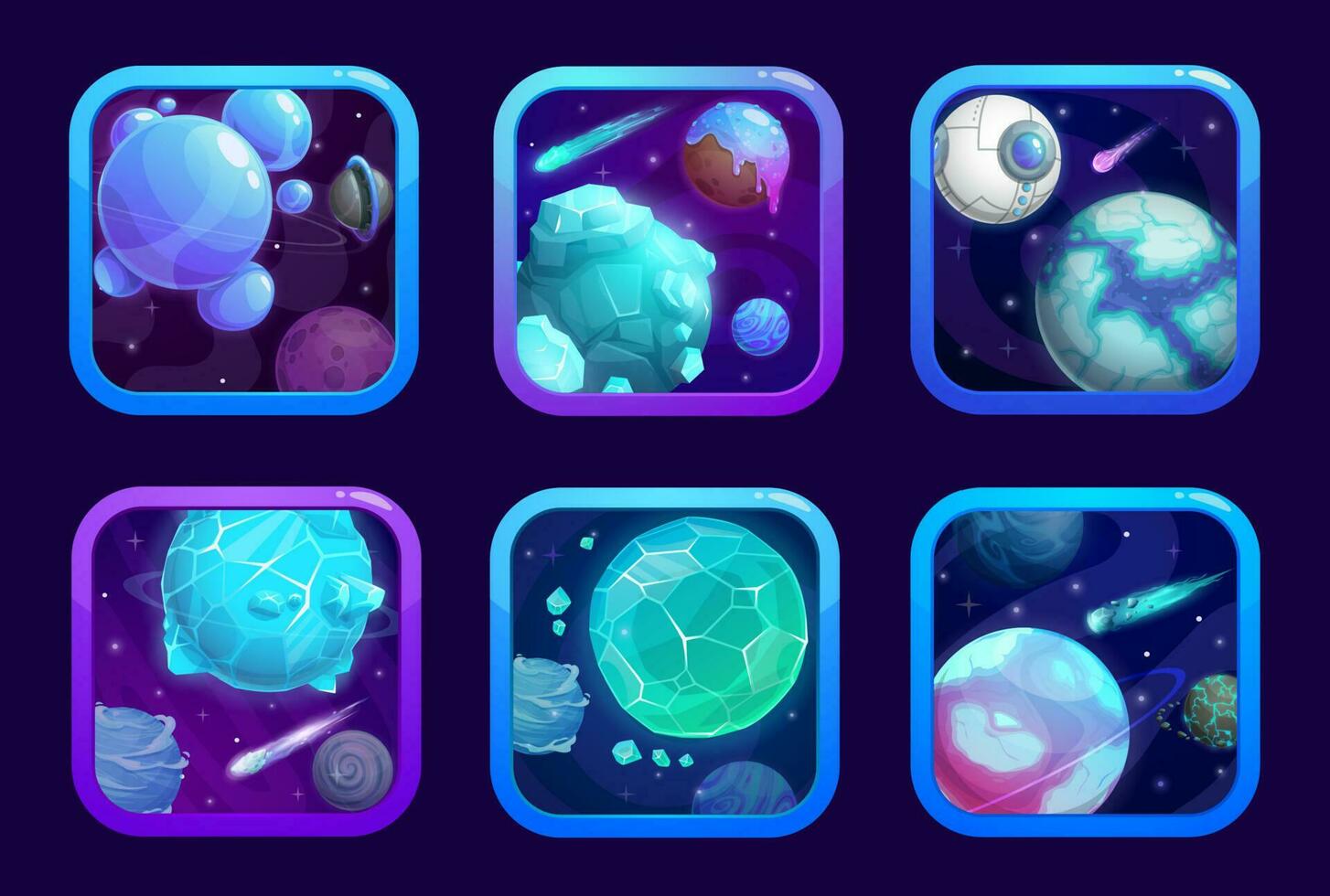 Cartoon space game app icons with blue planets 23510210 Vector Art at ...