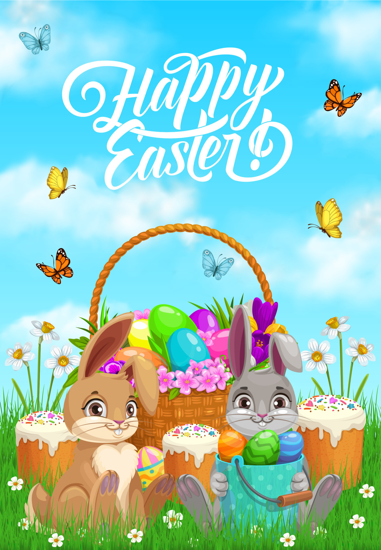 Happy Easter Rabbits Or Bunny Vector Greeting Card 23512163 Vector Art