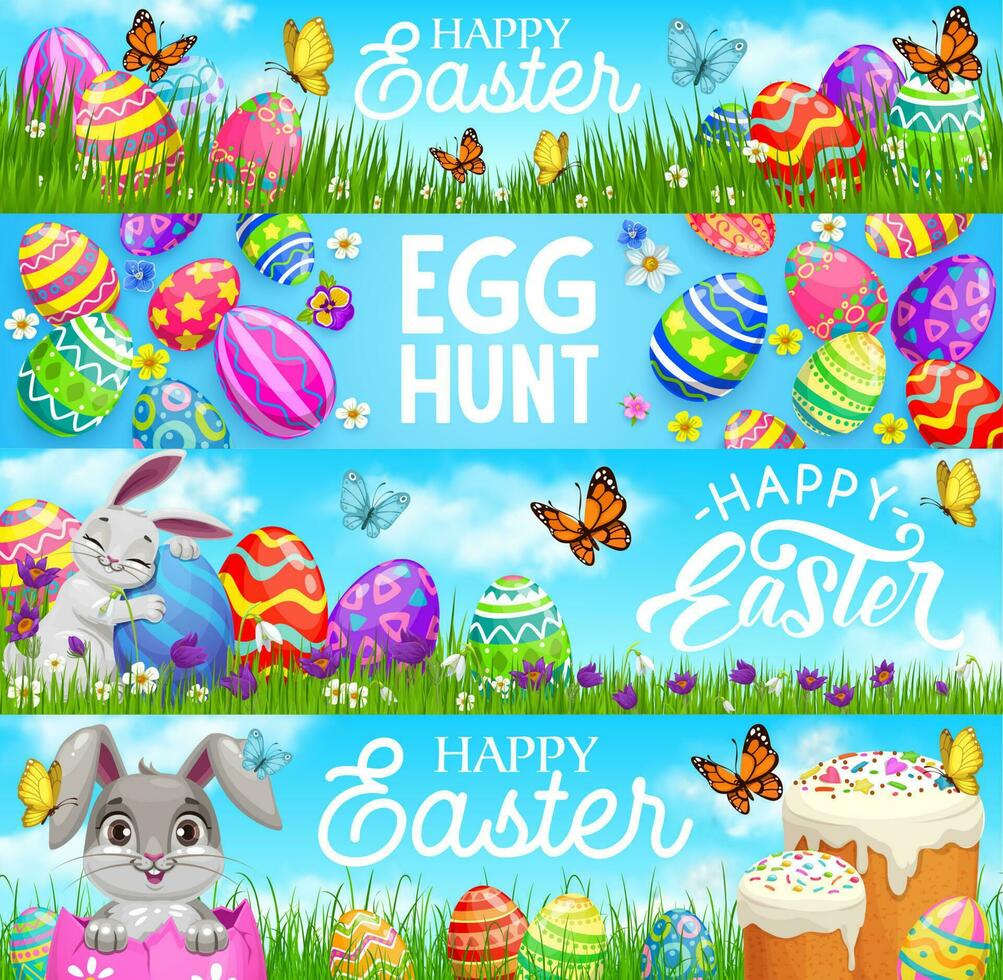 Happy Easter egg hunt, vector cartoon bunnies 23512165 Vector Art at ...
