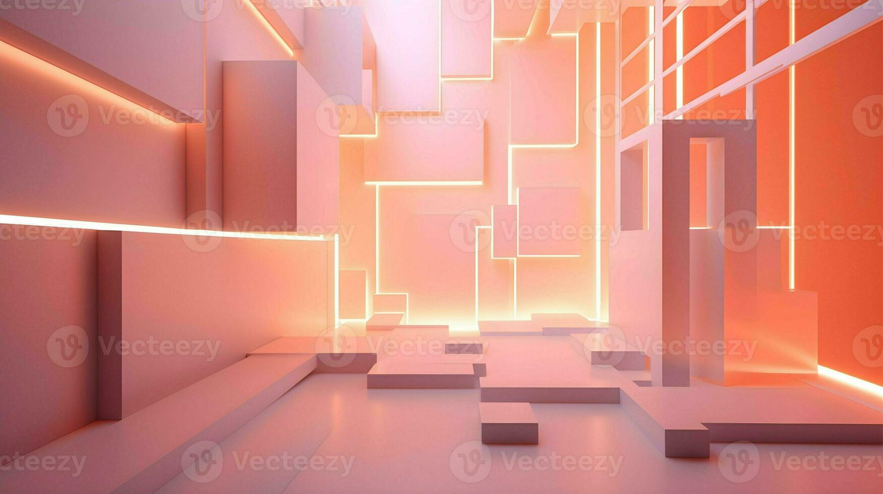 3D Rendering of a Futuristic Room with Glowing Lines Illuminating the ...