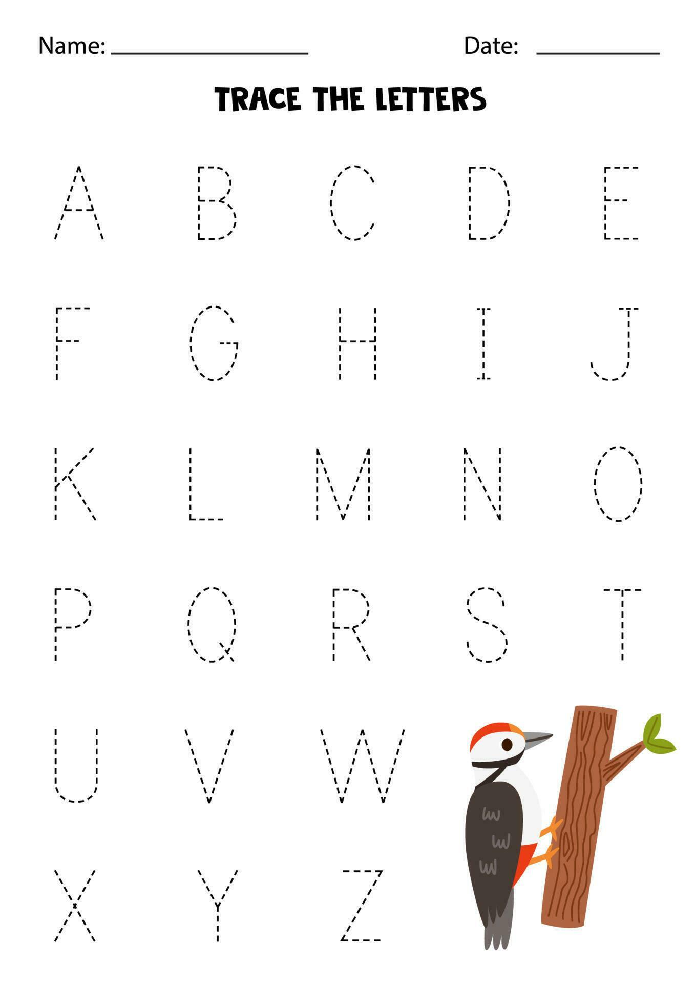 Learning alphabet. Tracing letters. Cute woodpecker. 23515535 Vector Art at Vecteezy