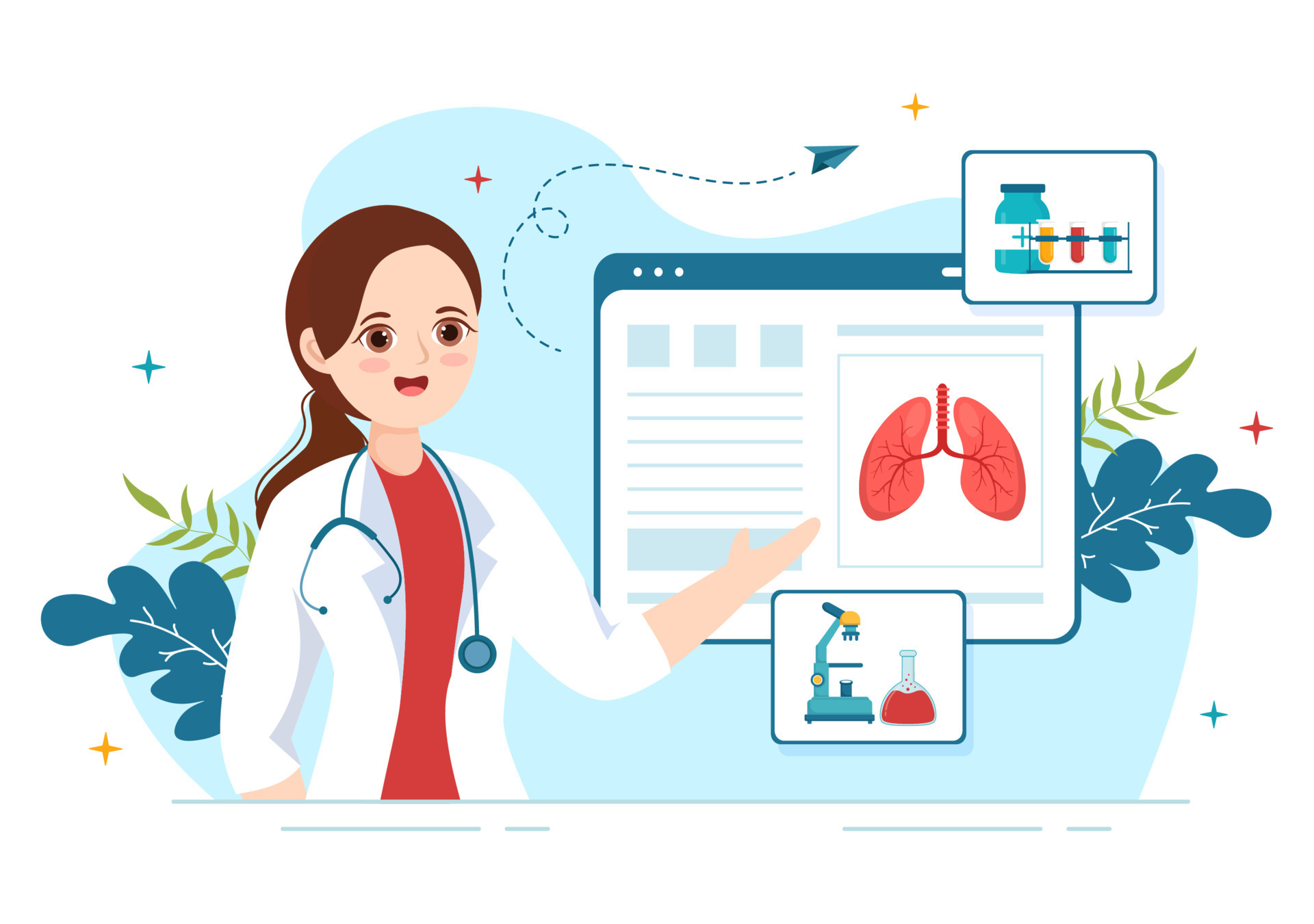 Pulmonologist Vector Illustration With Doctor Pulmonology Lungs