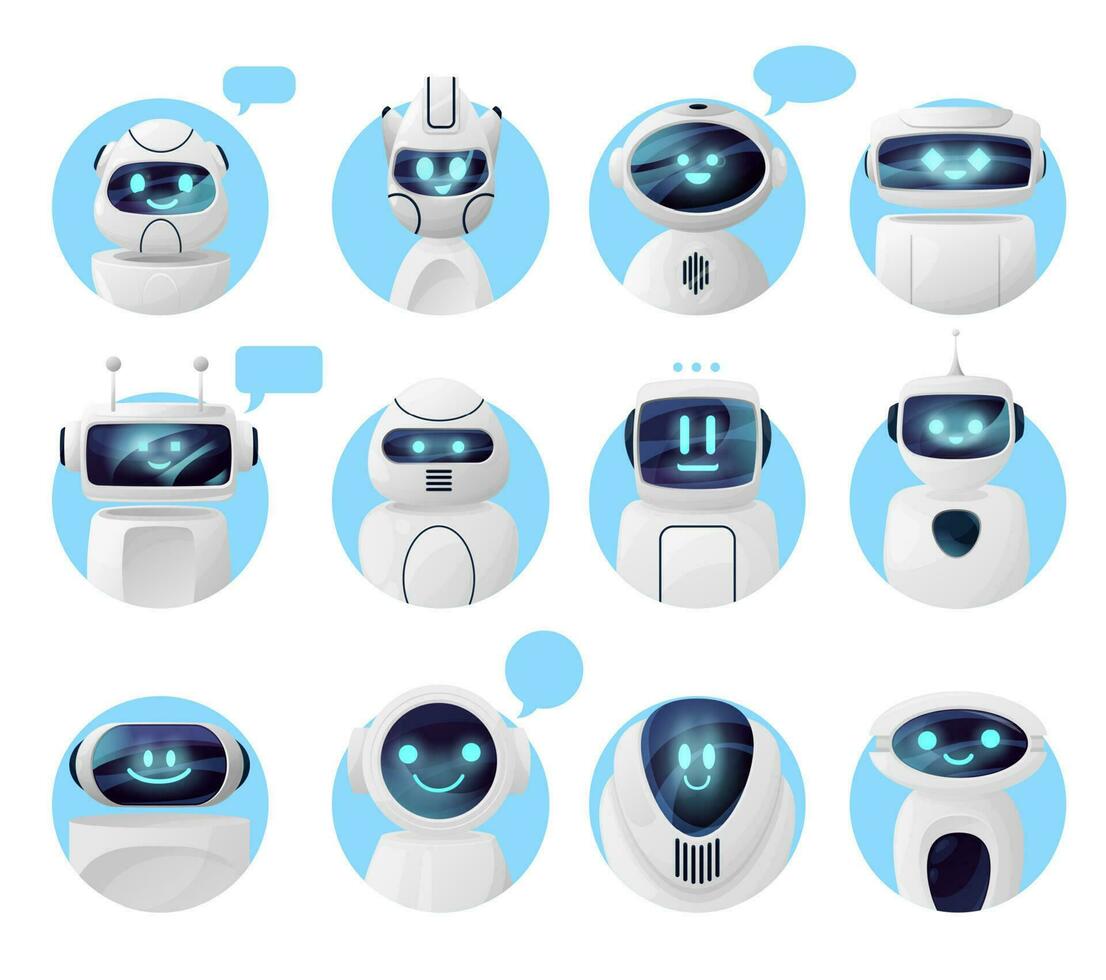 Chat bot icons, chatbot robots with message bubble 23519063 Vector Art ...