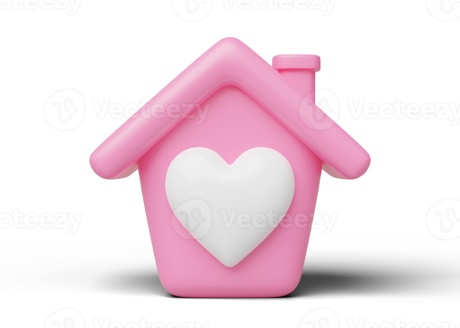 3d pink house with white heart inside icon. Cute home model of care and love symbol. life after ...
